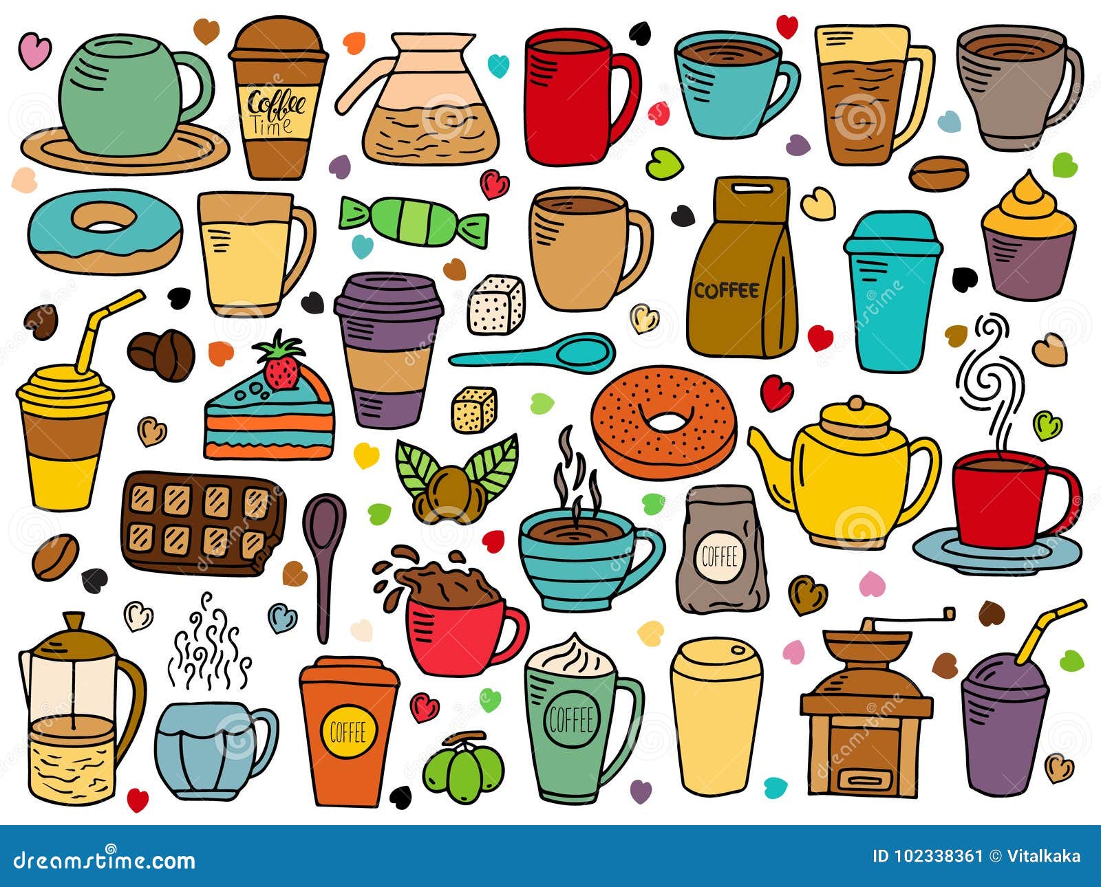 Set of coffee doodle stock vector. Illustration of caffeine - 102338361