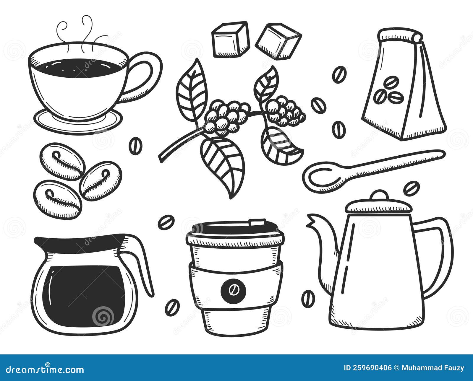 Set of Coffee Doodle Illustration Isolated on White Background Stock ...