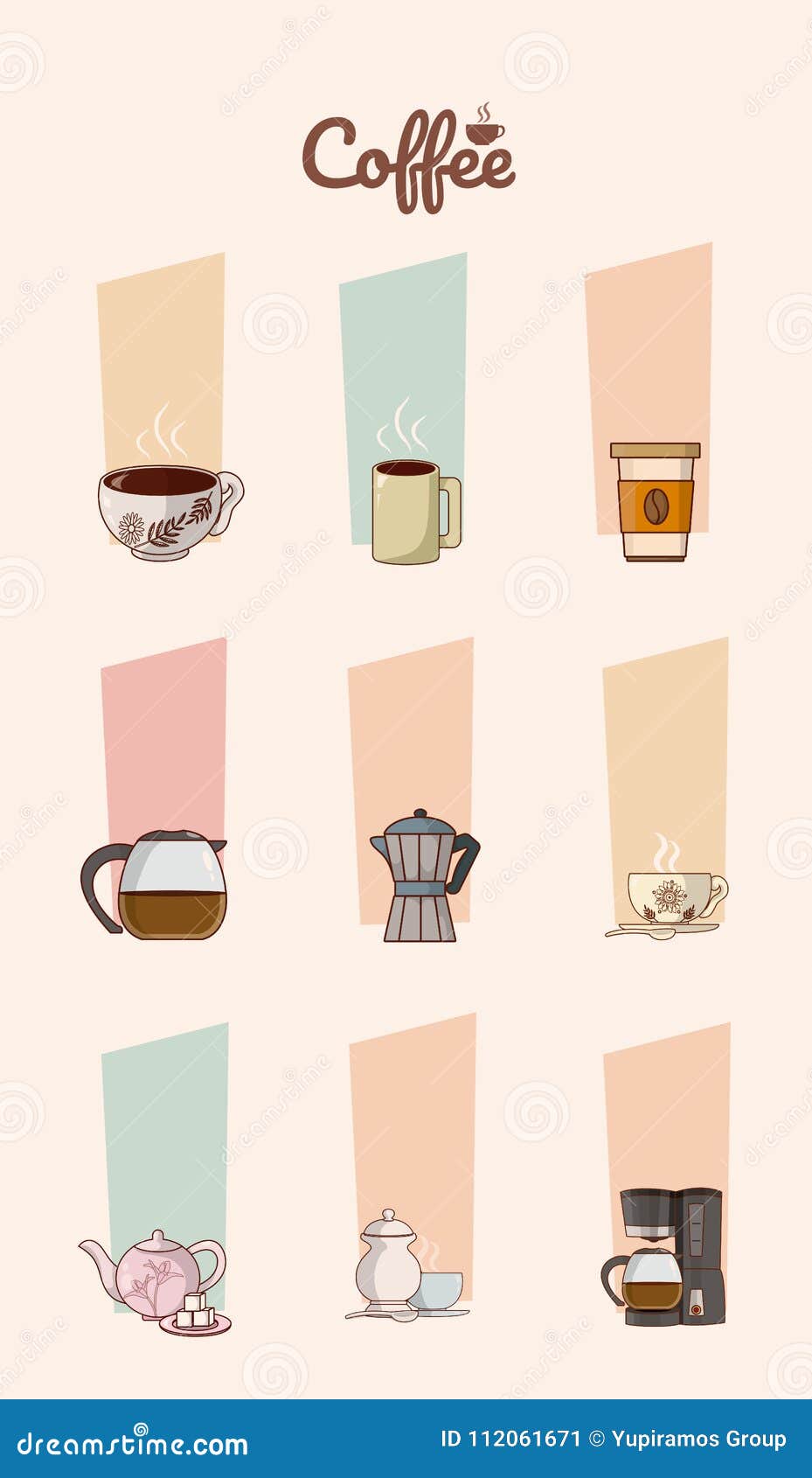 Set of coffee elements stock vector. Illustration of style - 112061671