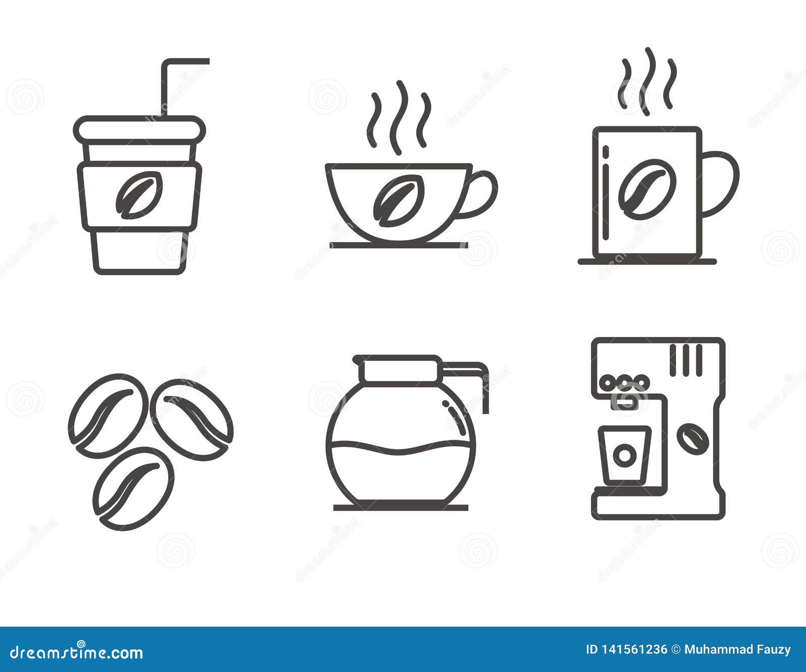 Set of Coffee Icon with Simple Outline Design Stock Vector ...