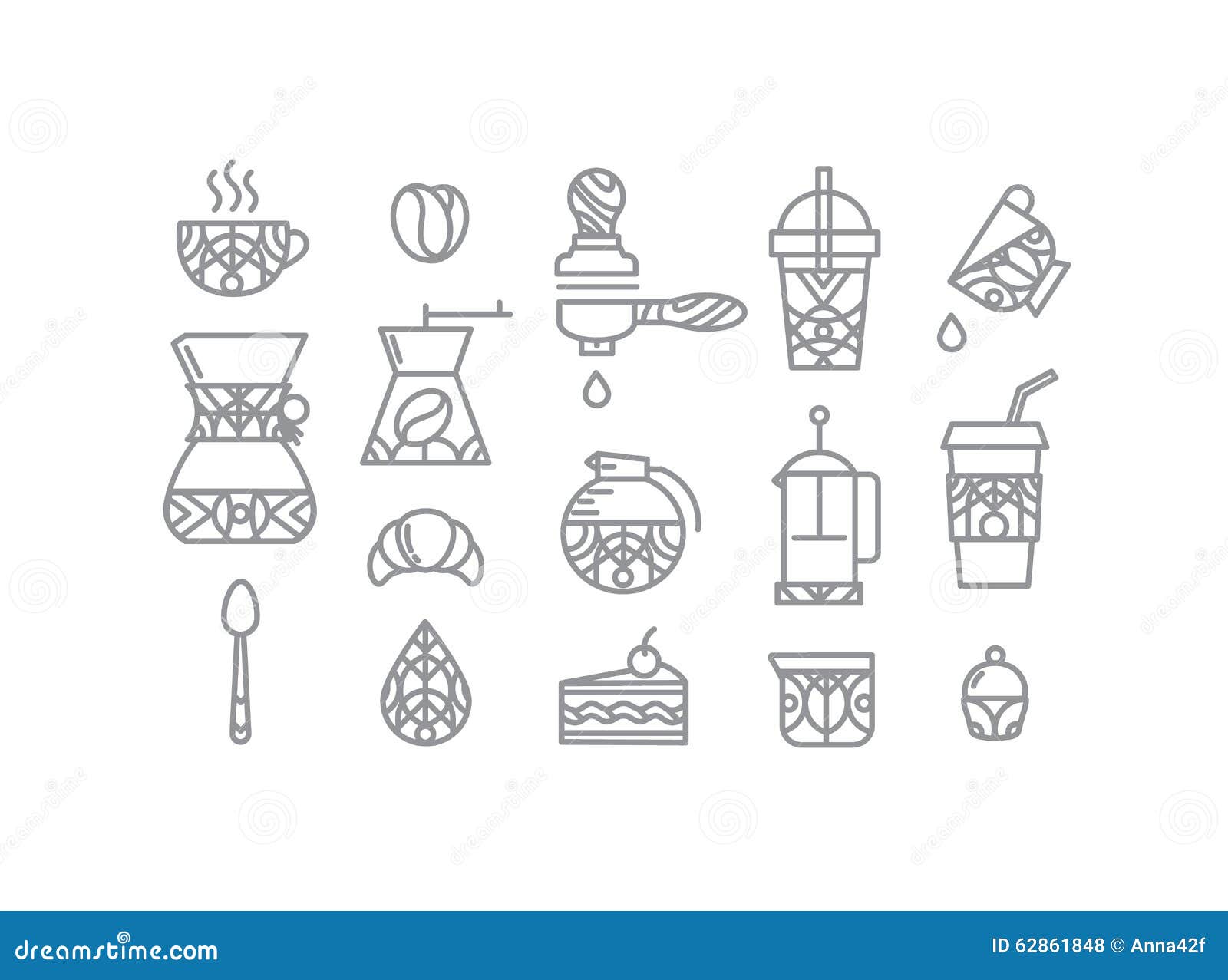 Coffee Icons With Craft Cartoon Vector | CartoonDealer.com #48602919