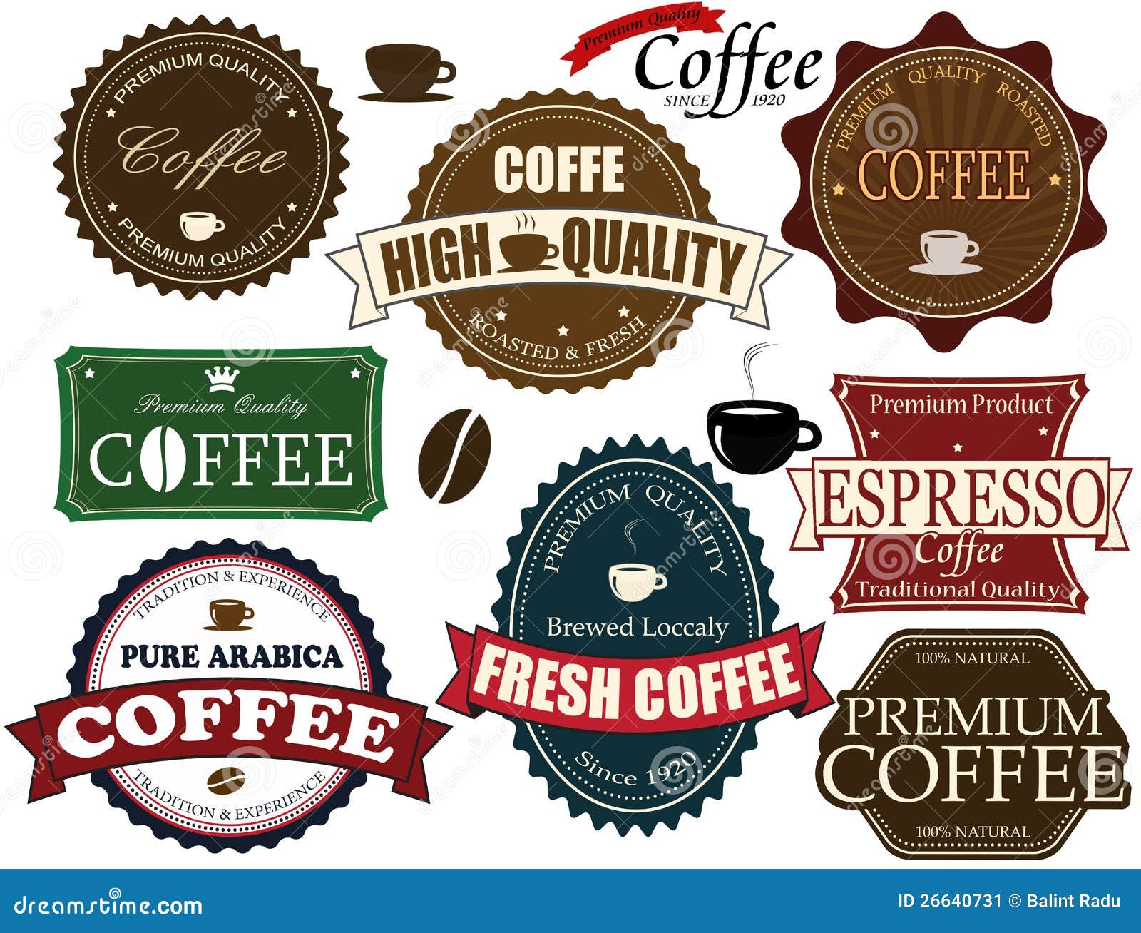 Set of coffee labels stock illustration. Illustration of signs - 26640731