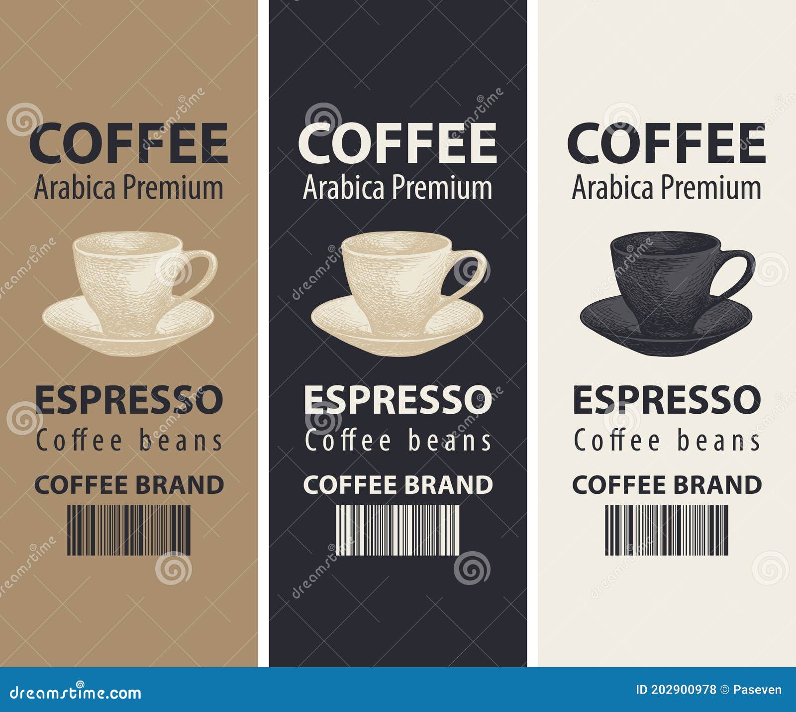 Set of Coffee Labels with Cup and Barcode Stock Vector - Illustration ...