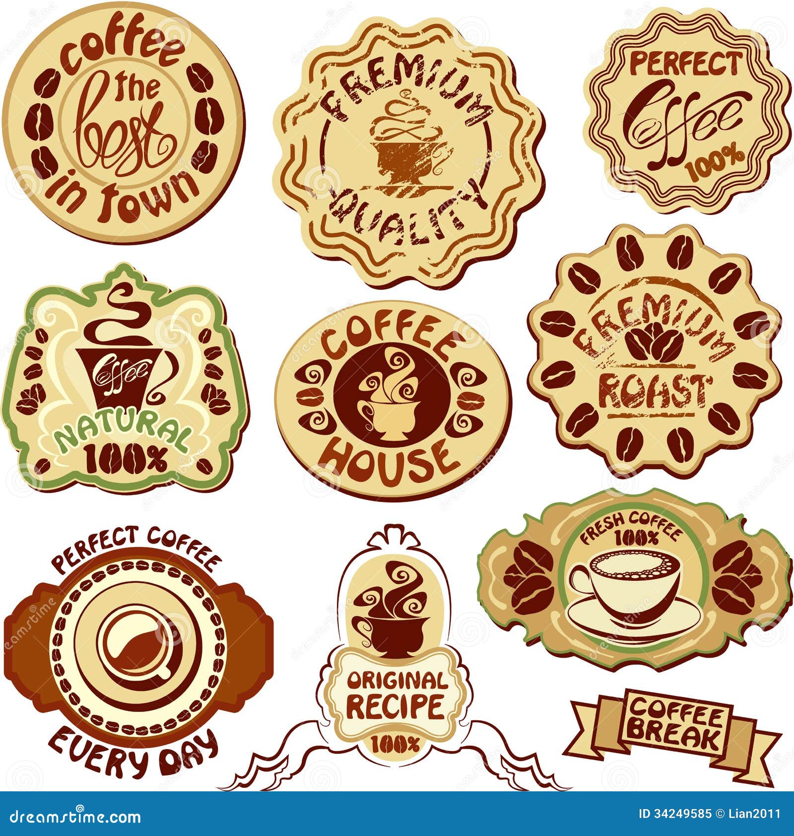 Set of Coffee Labels - Hand Drawn Icons of Cup and Stock Vector ...