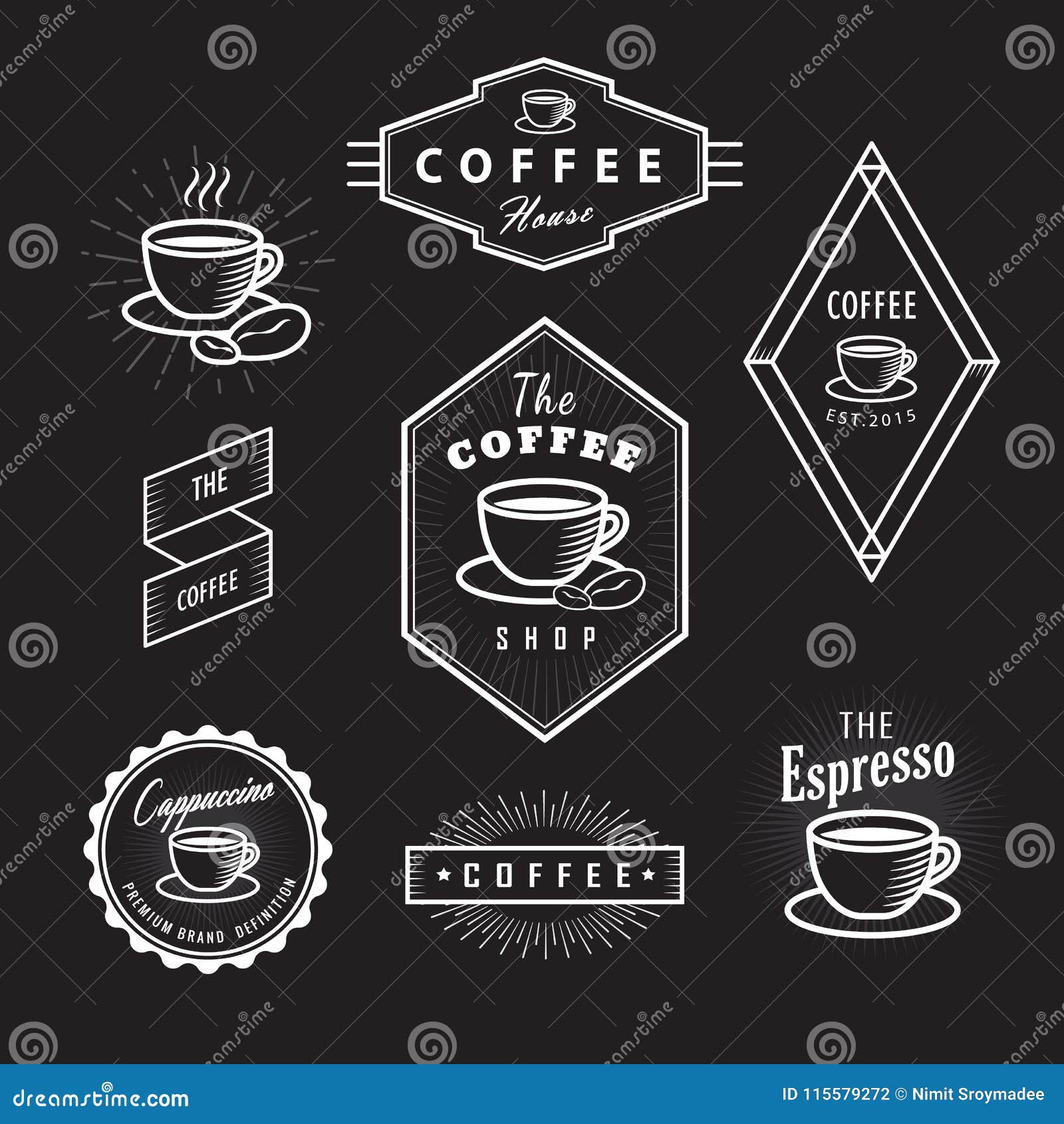 Set Coffee Labels Vintage Logos Blackboard Retro Vector Stock Vector ...