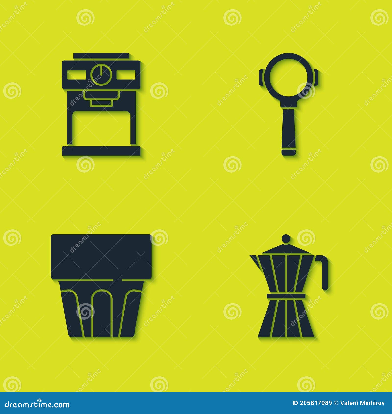 Set Coffee Machine, Moca Pot, Glass with Water and Filter Holder Icon ...