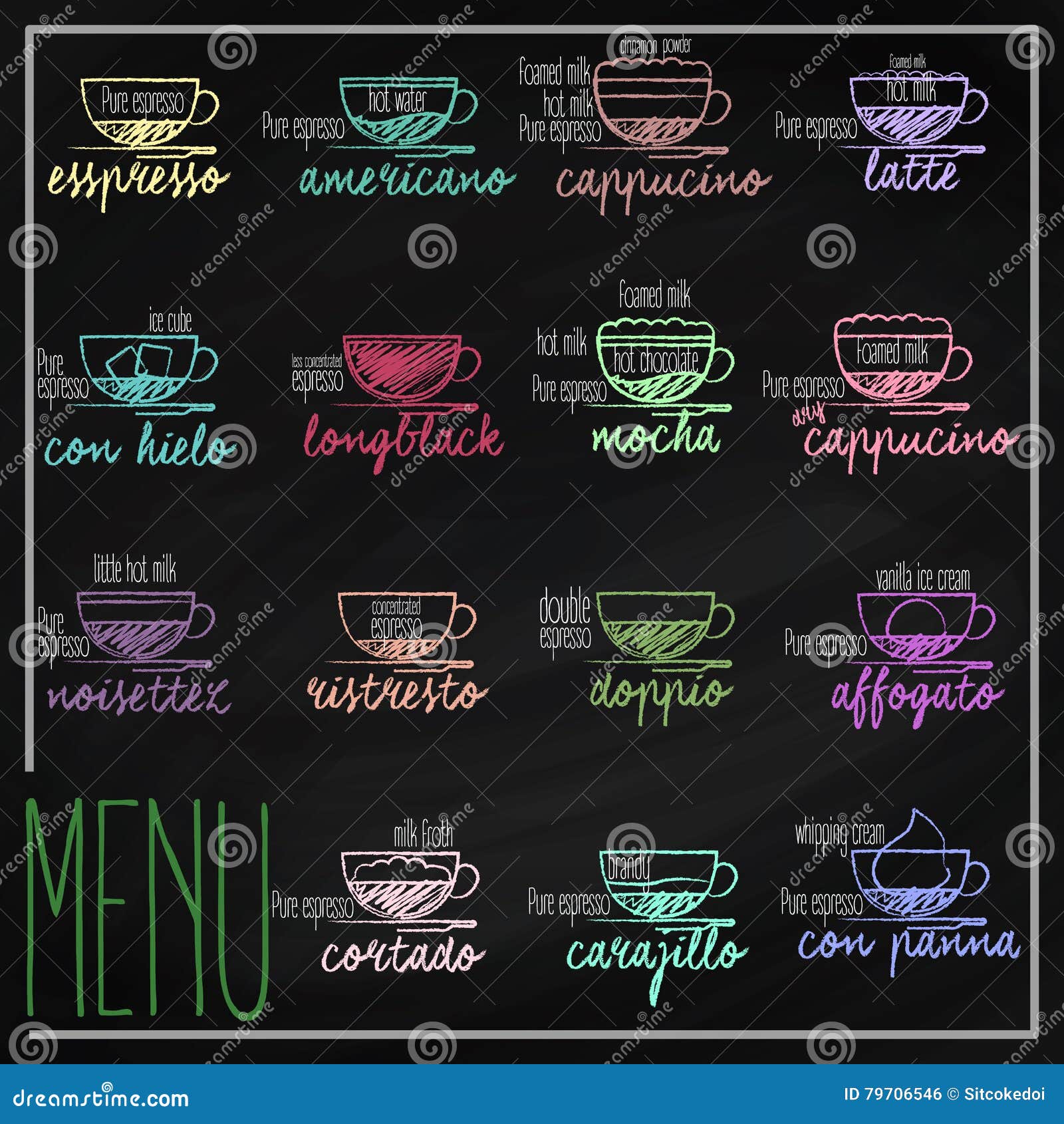 Set of coffee menu stock vector. Illustration of line - 79706546
