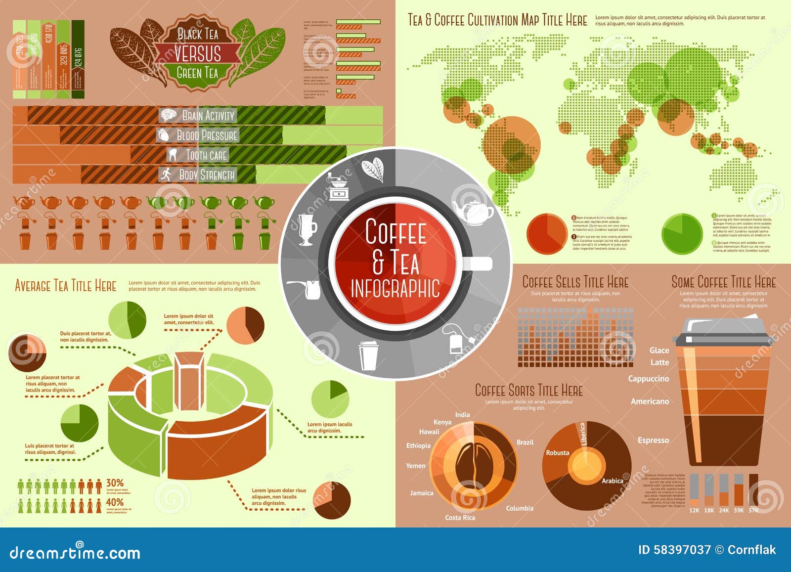 Set of Coffee and Tea Infographic Elements with Stock Vector ...