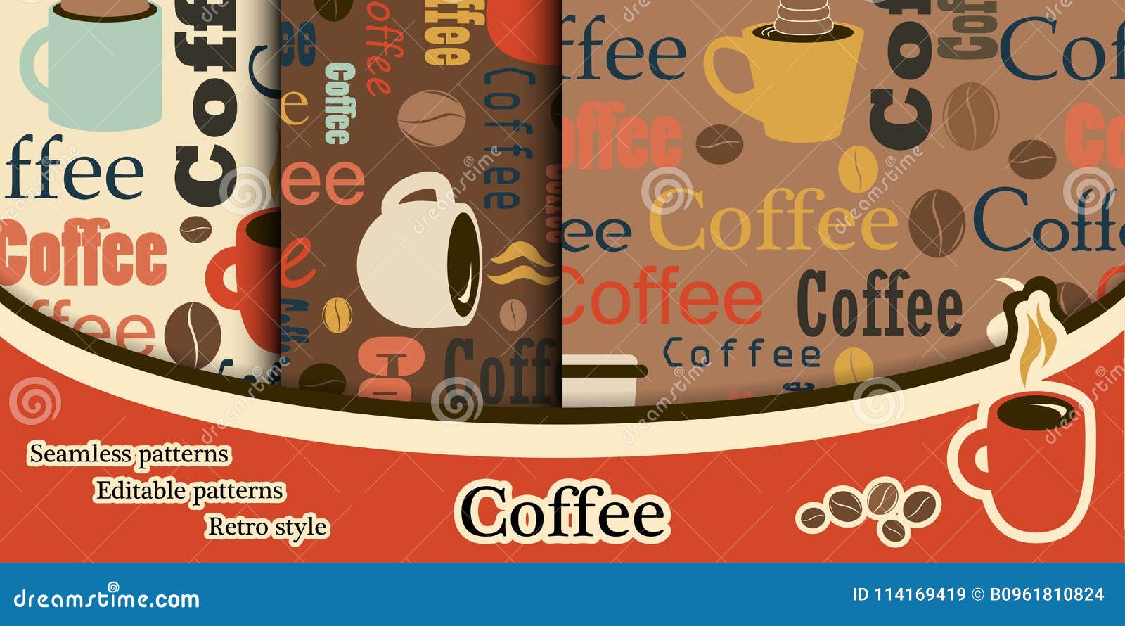 A Set of Coffee Textures in a Flat Style. Textures with Text. Co Stock ...