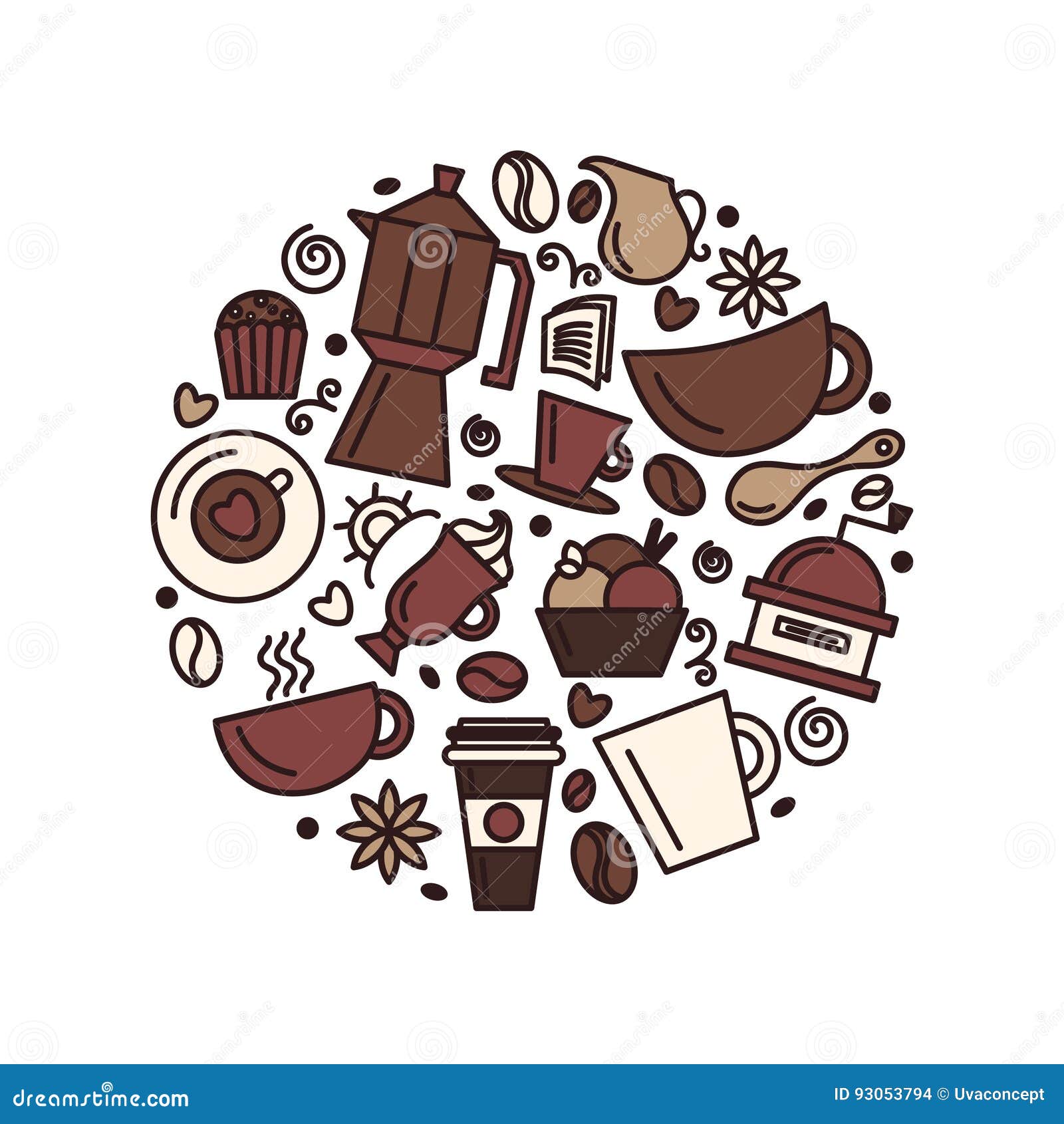 Set Of Tea Theme. Line Art Draw Icons In The Circle. Cartoon Vector ...