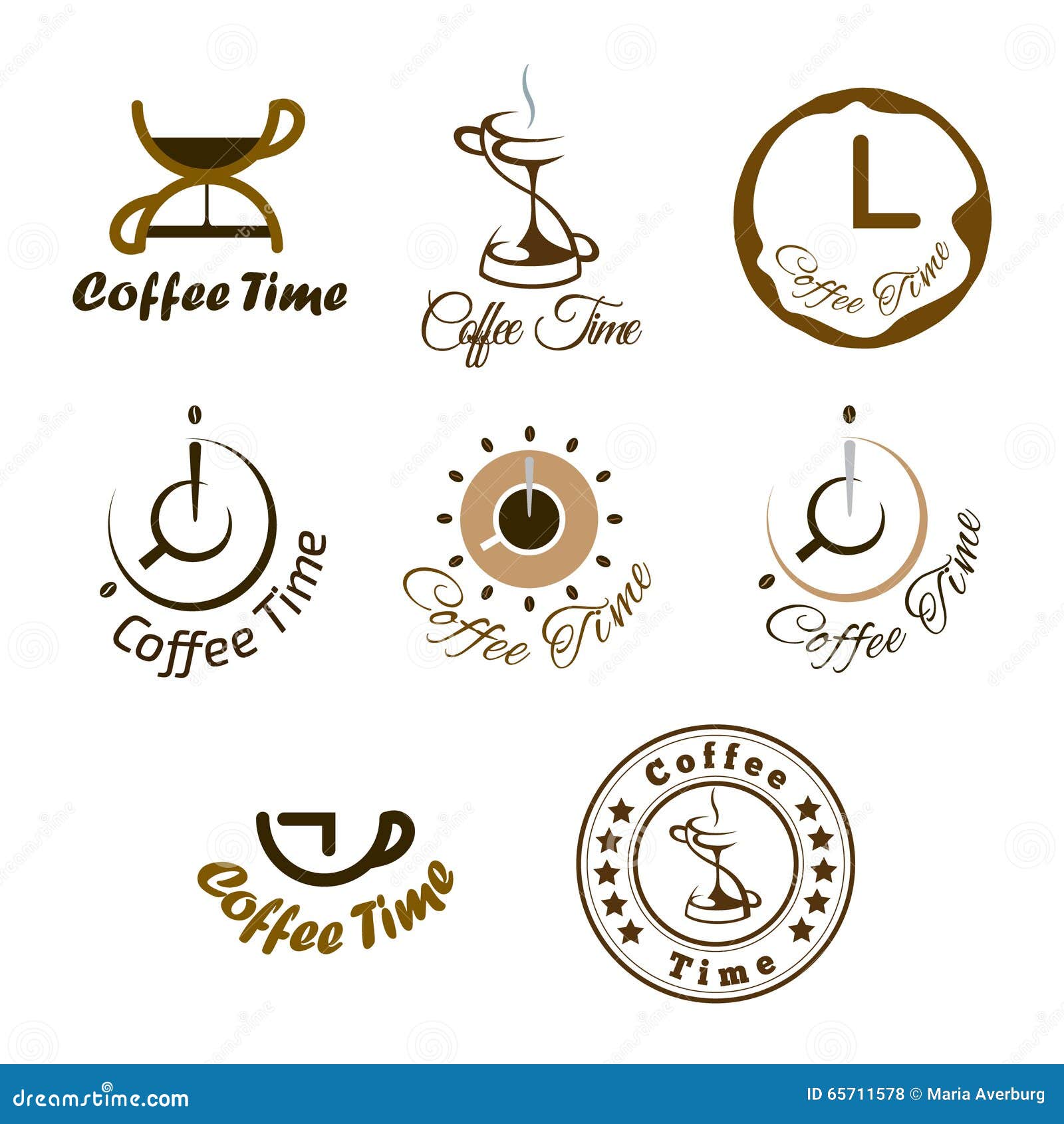 Set of Coffee Time Logo Design. Stock Vector - Illustration of bean ...