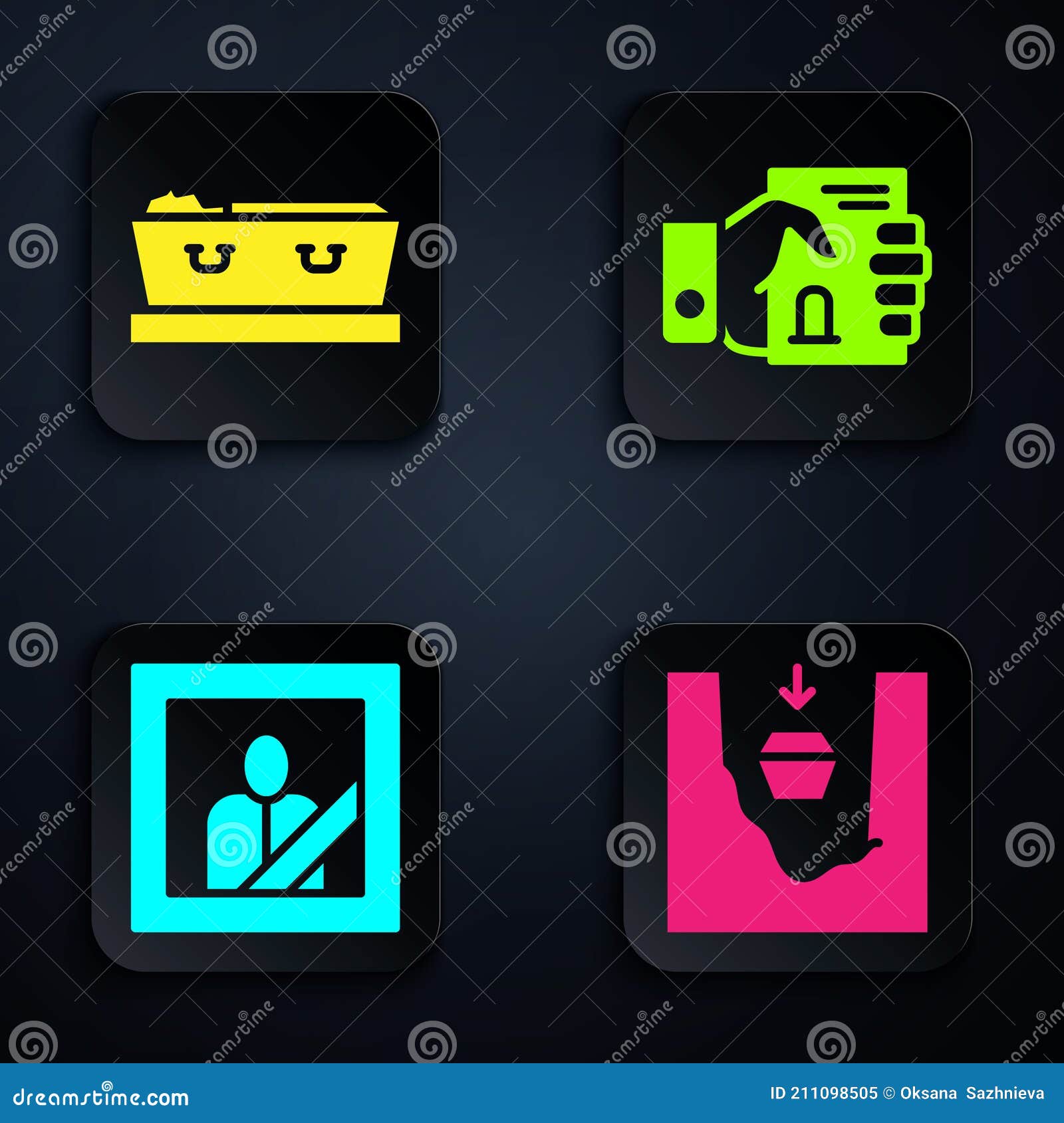 Set Coffin in Grave, Coffin with Dead, Mourning Photo Frame and Death ...