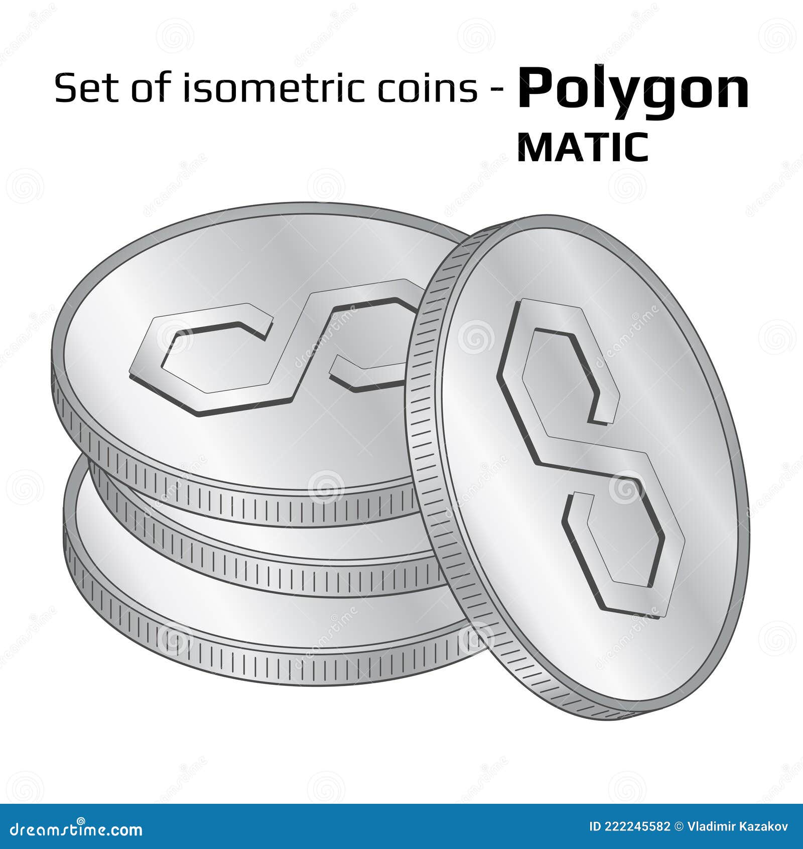 Set of Coins in Stack Polygon MATIC in Isometric View in Black and ...