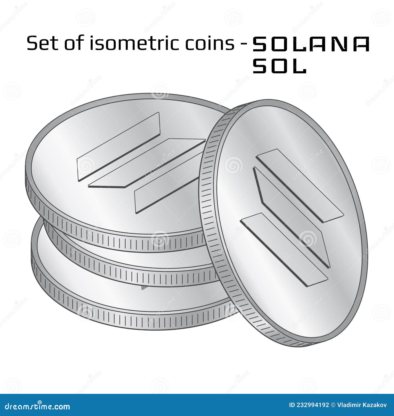 Solana SOL Isometric Token Symbol In Digital Circle On Blue Background ...