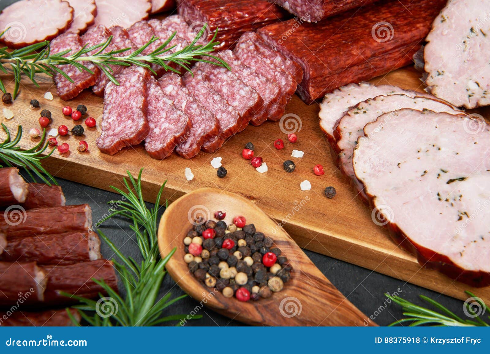 Set of Cold Cuts on a Wooden Board Stock Photo - Image of pork, ramsons ...