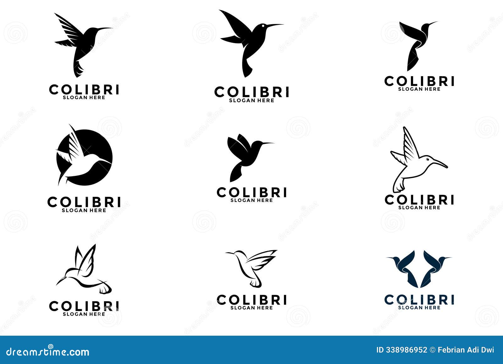 Set of Colibri Logo Design Vector, Hummingbird Logo Design Icon ...
