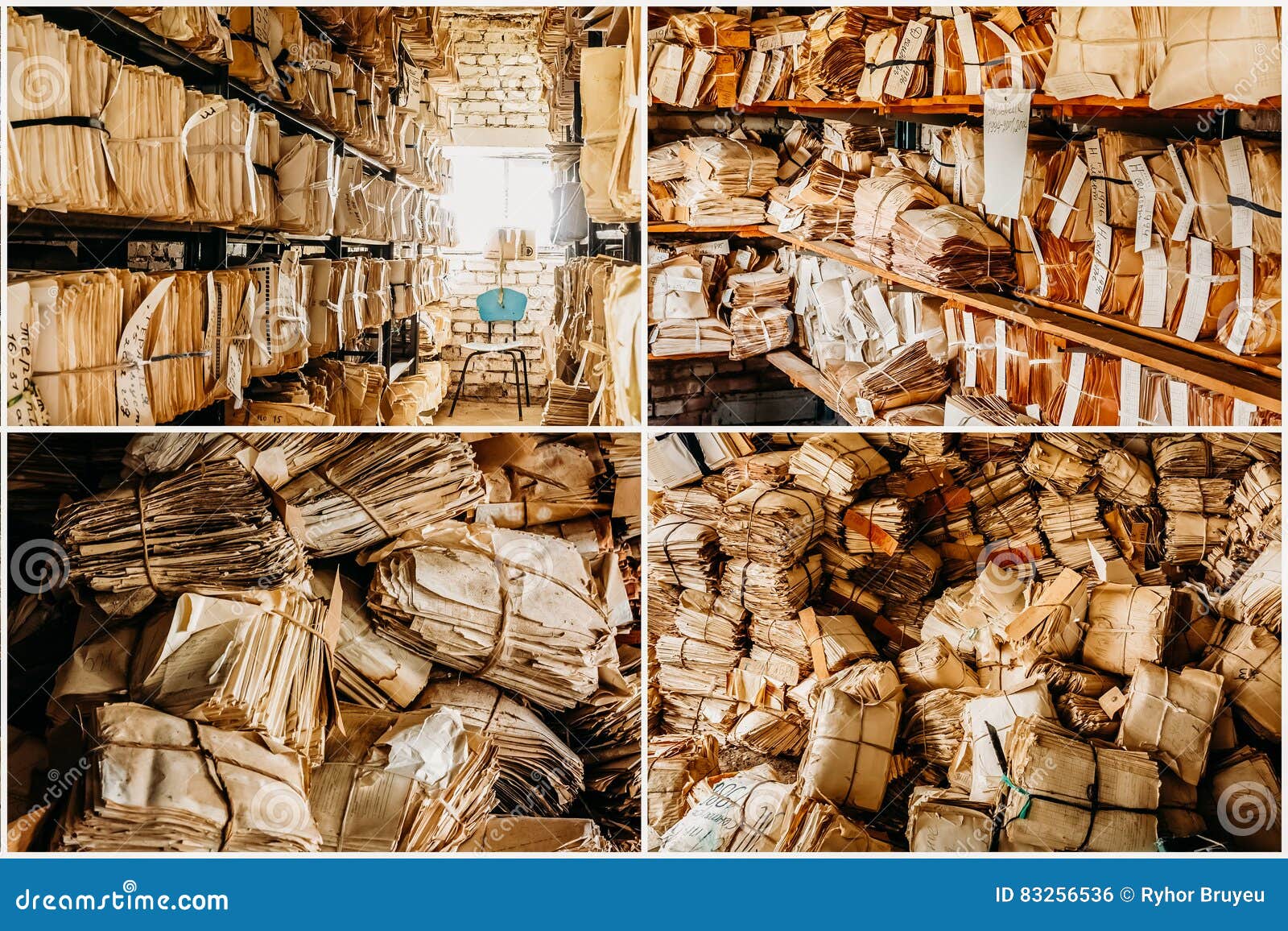 Set Collage Aged, Archive Papers. Keeping Records in Shelves Stock ...