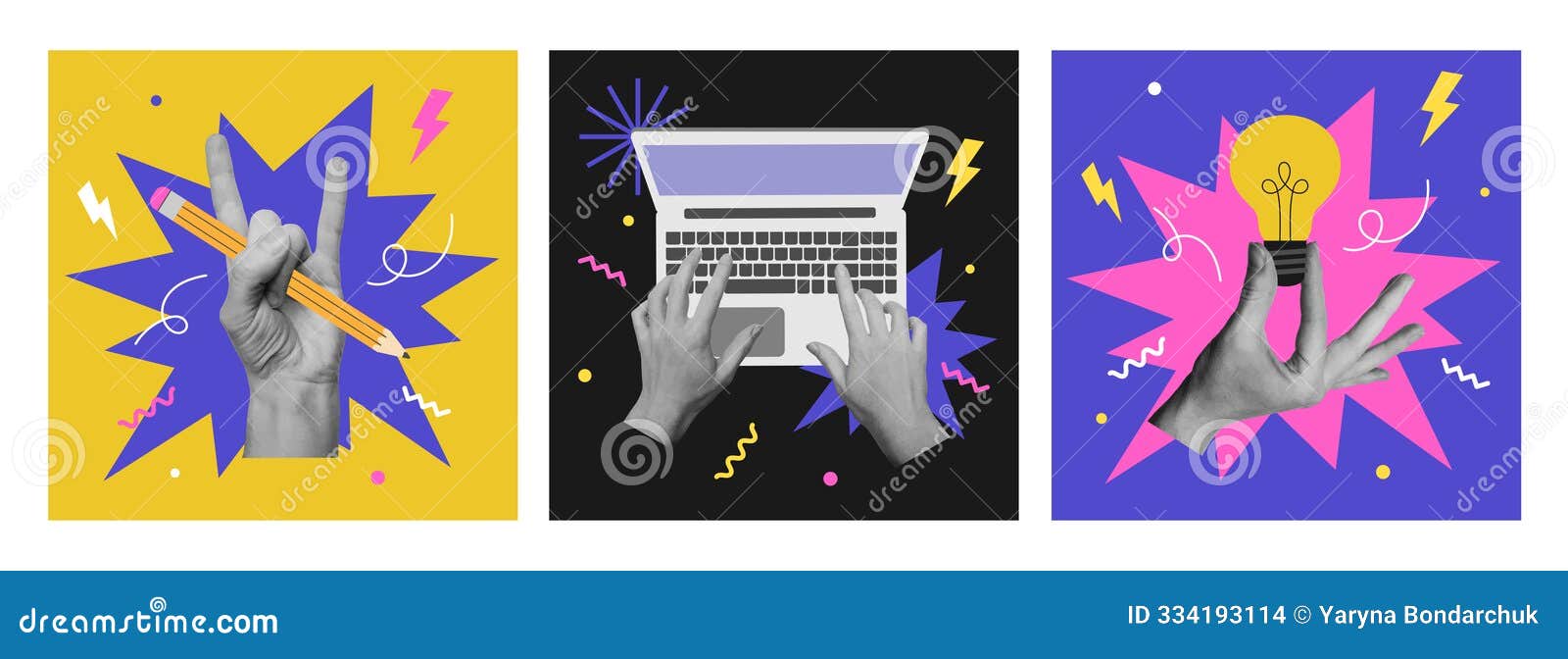 Set of Collage Posters with Hands. Programming, Development, Design ...