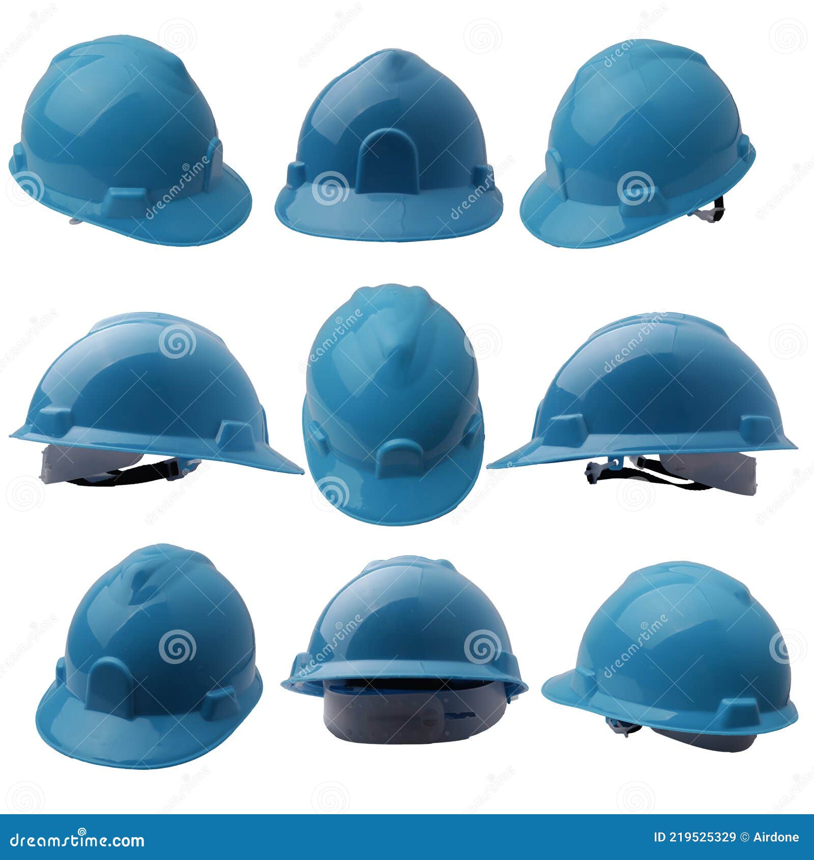 Set Collection of Blue Protective Construction Safety Helmet Isolated ...