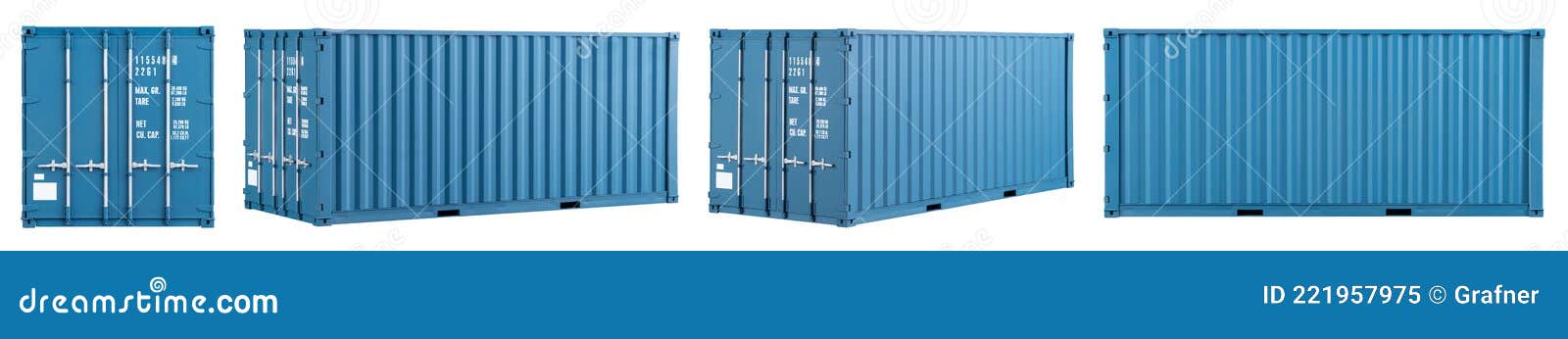 Set Collection of Blue Shipping Cargo Container in Various Different ...