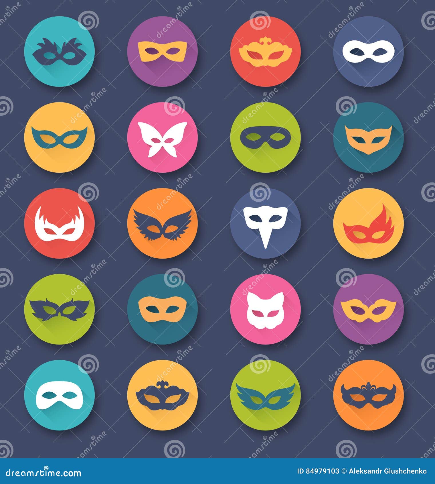 Set Collection of Circle Carnival Masquerade Masks Icons Isolate Stock ...