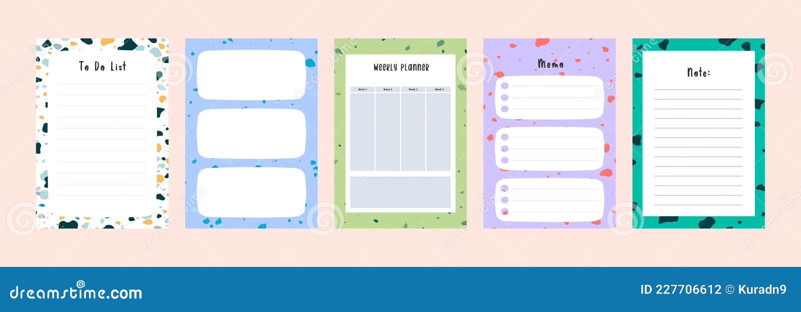 Set Collection of Colorful Blank Memo Note Letter File Document Diary ...