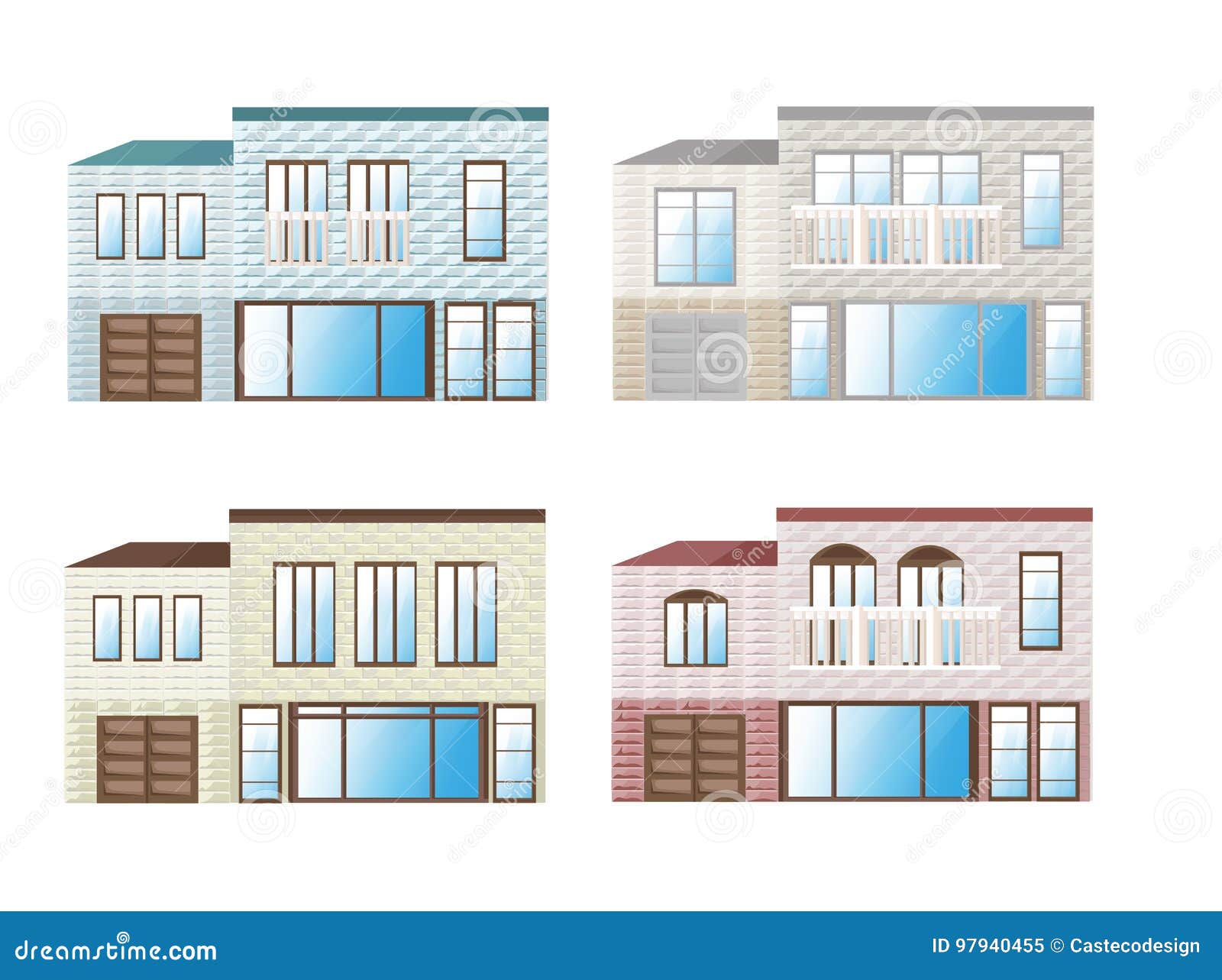 Set Collection of Different Colors Architecture Facade Buildings Vector ...