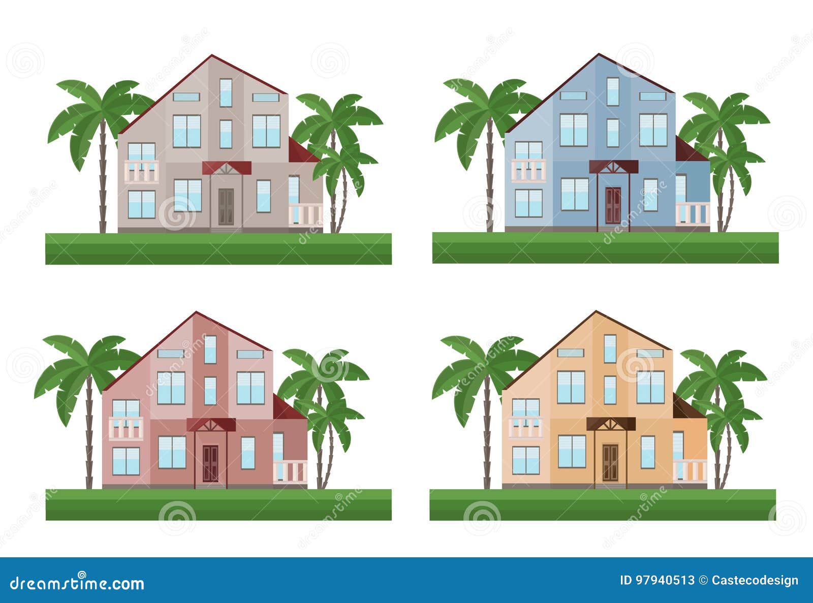 Set Collection of Different Colors Architecture Facade Buildings Vector ...