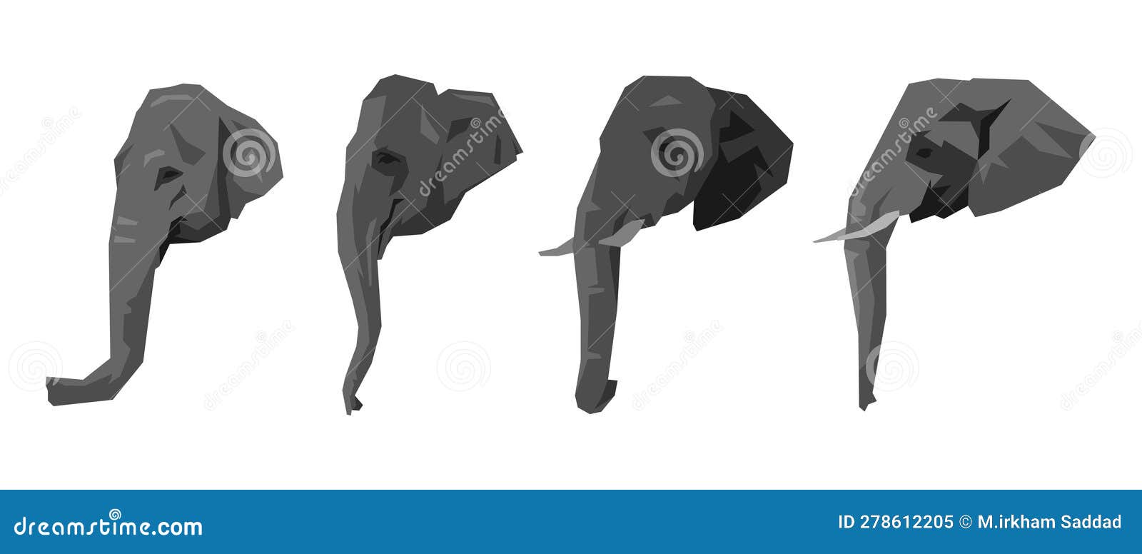 Set Collection of Elephant Heads Side View. Different Types, Sizes ...