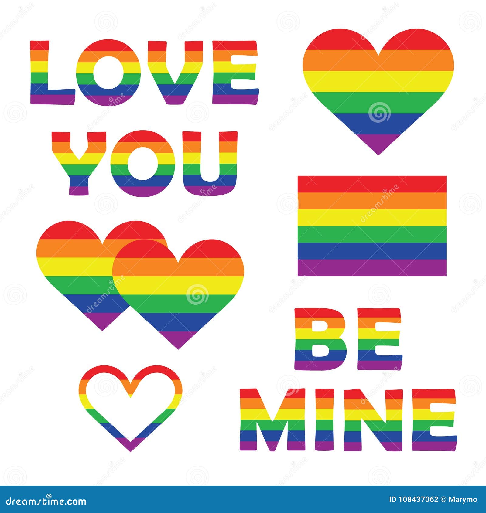 Set Collection Of Gay Pride Elements With Rainbow Spectrum Heart Shapes