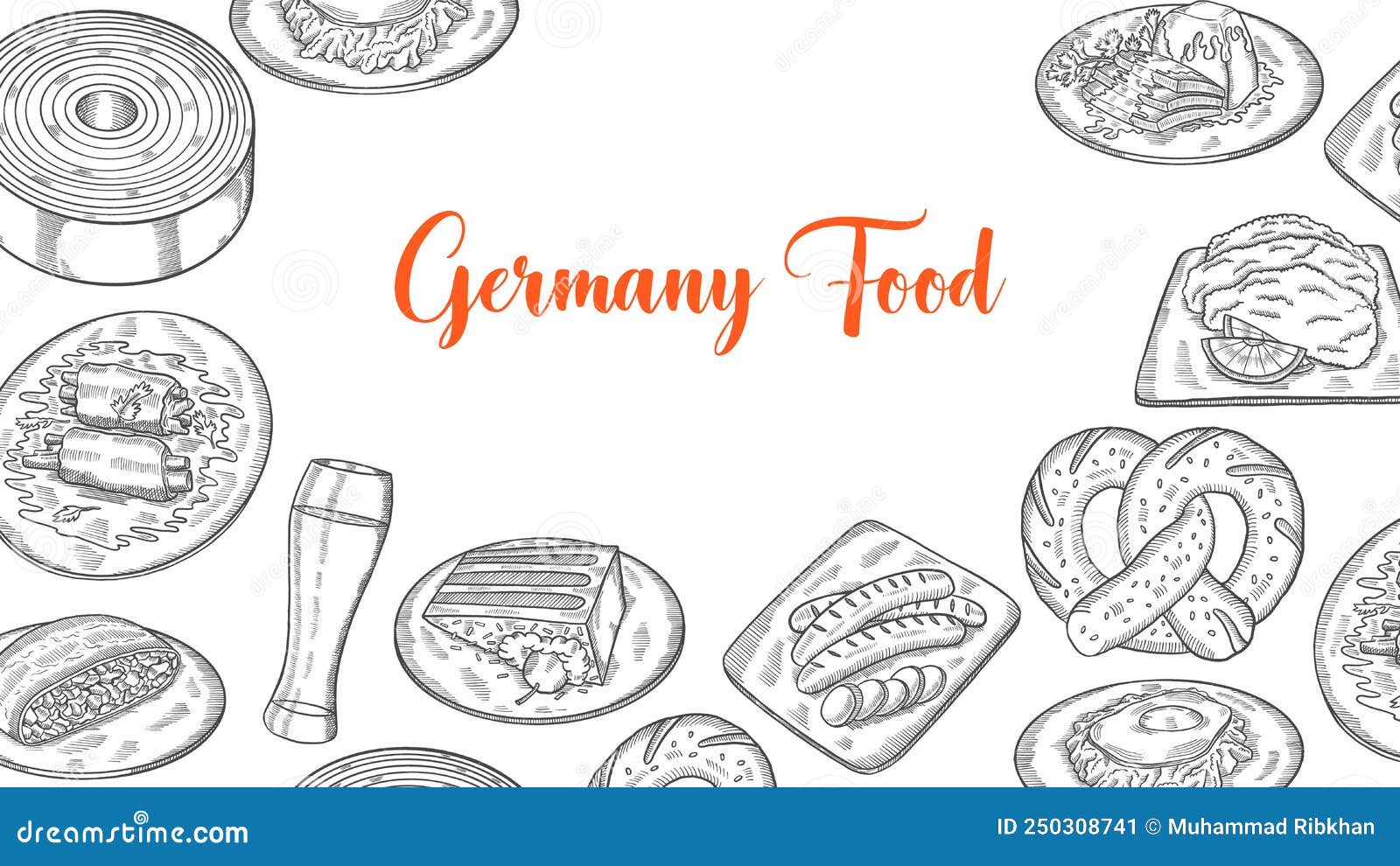 German or Germany Food Set Collection with Hand Drawn Sketch for ...