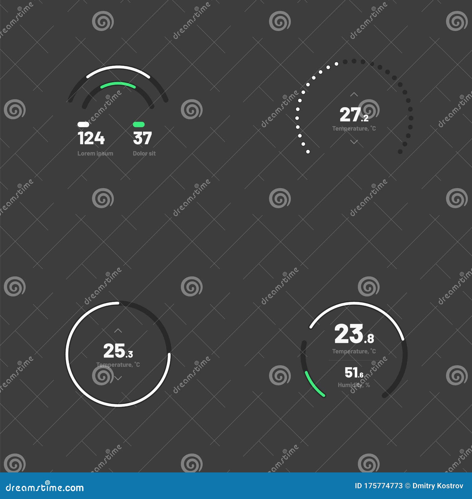 Set With Collection Of Indicator Template Dashboard Ui And Ux Kit Stock Vector Illustration