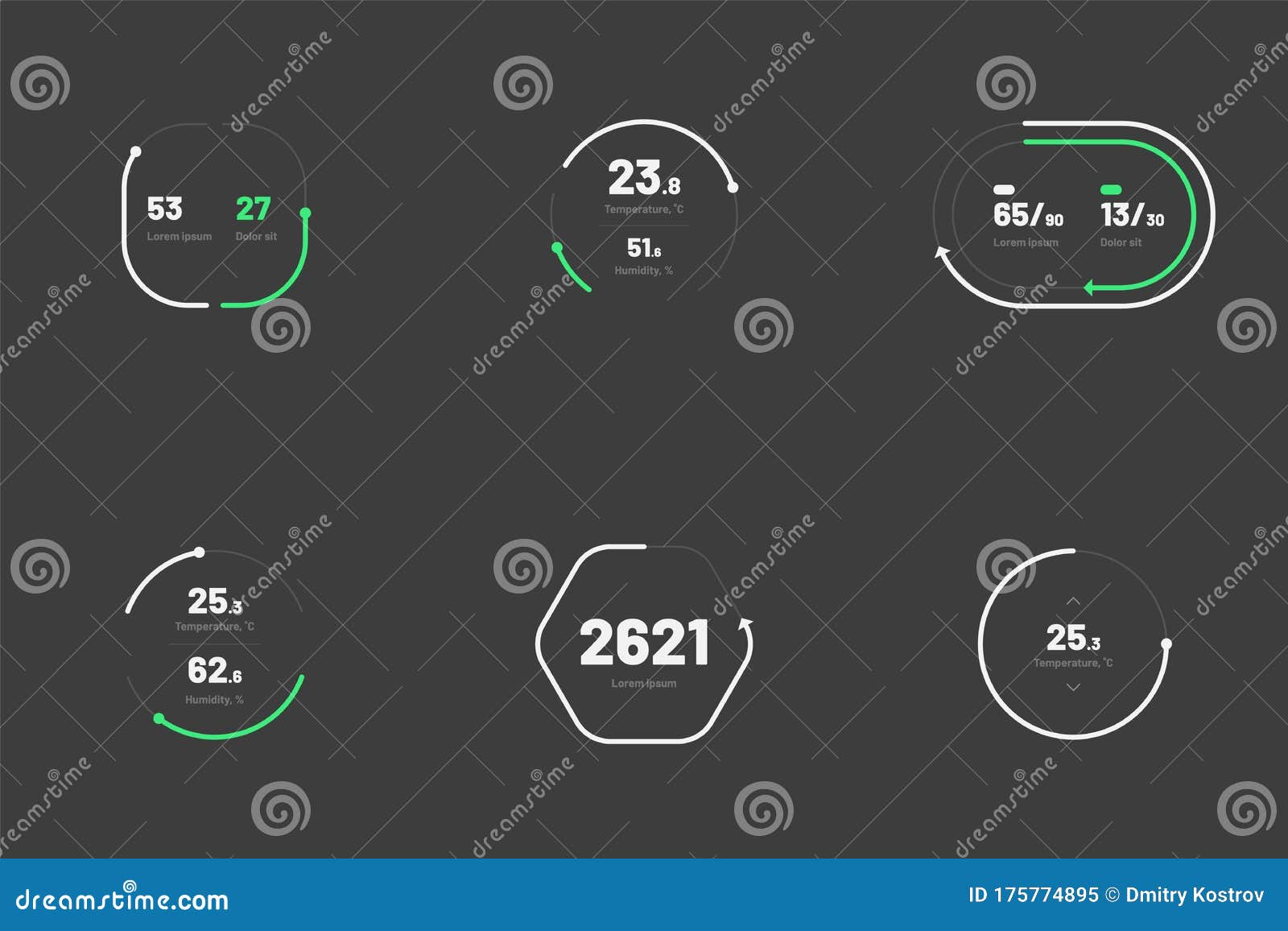 Set With Collection Of Indicator Template Dashboard Ui And Ux Kit Stock Vector Illustration
