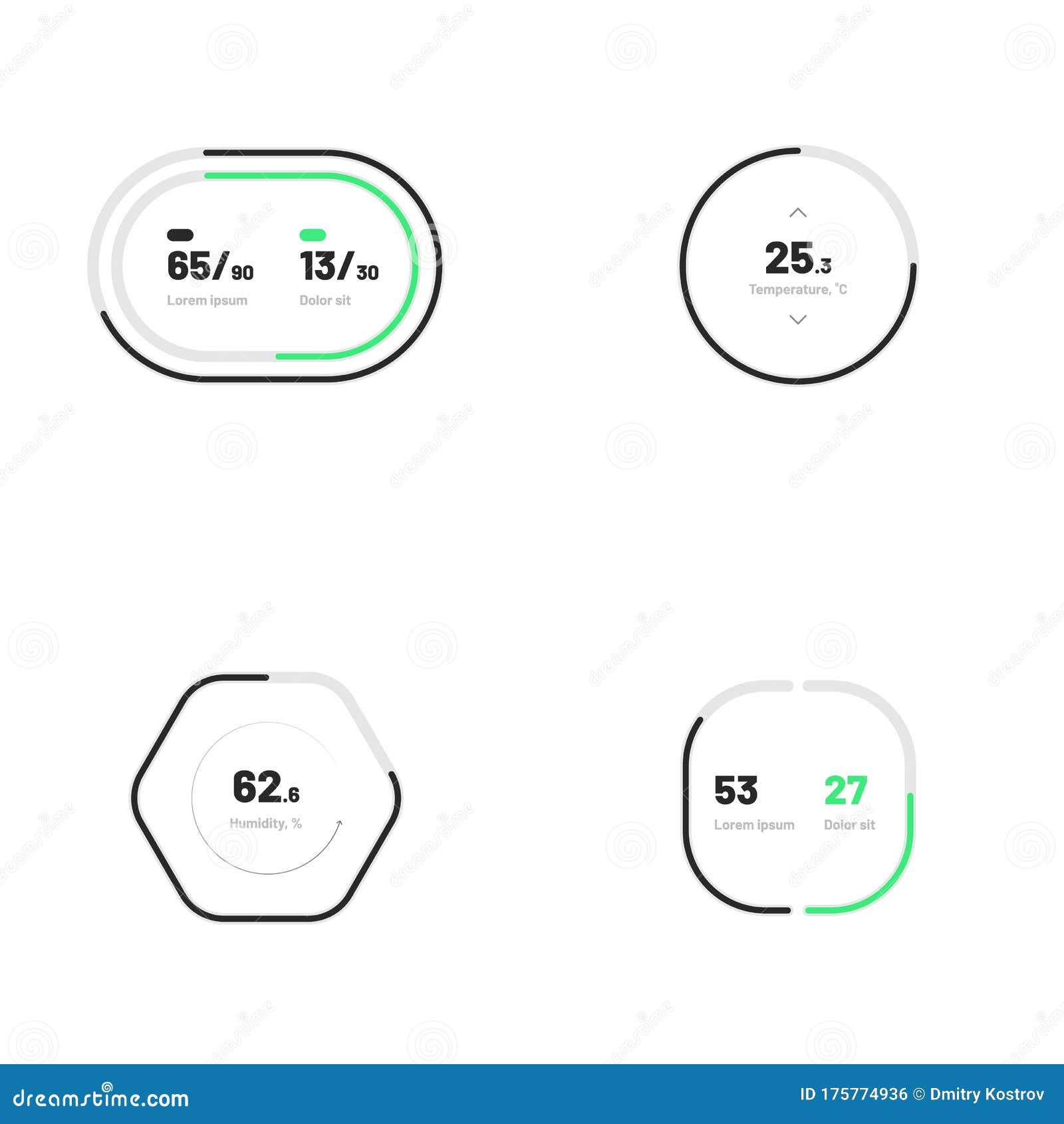 Set With Collection Of Indicator Template Dashboard Ui And Ux Kit Stock Vector Illustration