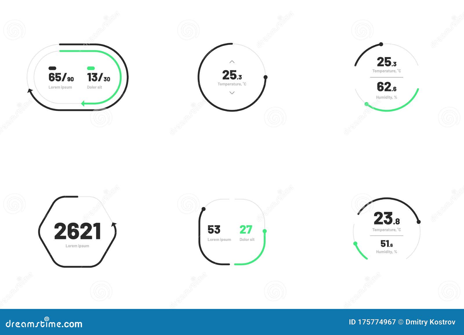 Set With Collection Of Indicator Template Dashboard Ui And Ux Kit Stock Vector Illustration