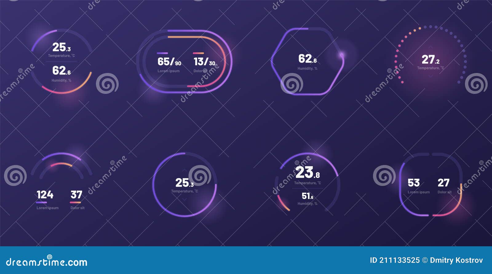 Set With Collection Of Indicator Template Dashboard Ui And Ux Kit Stock Vector Illustration