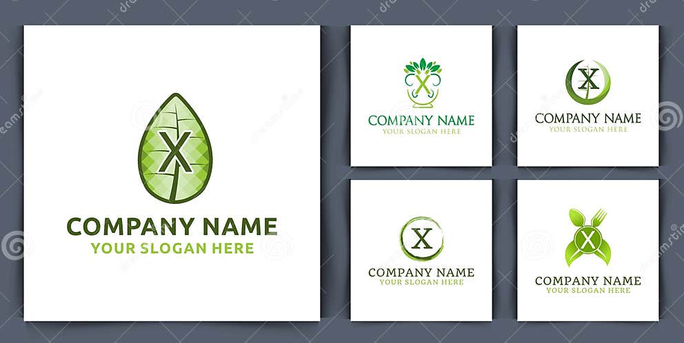 Set Collection Initial Letter X Monogram Logo, with Leaf Bowl Seed Logo ...