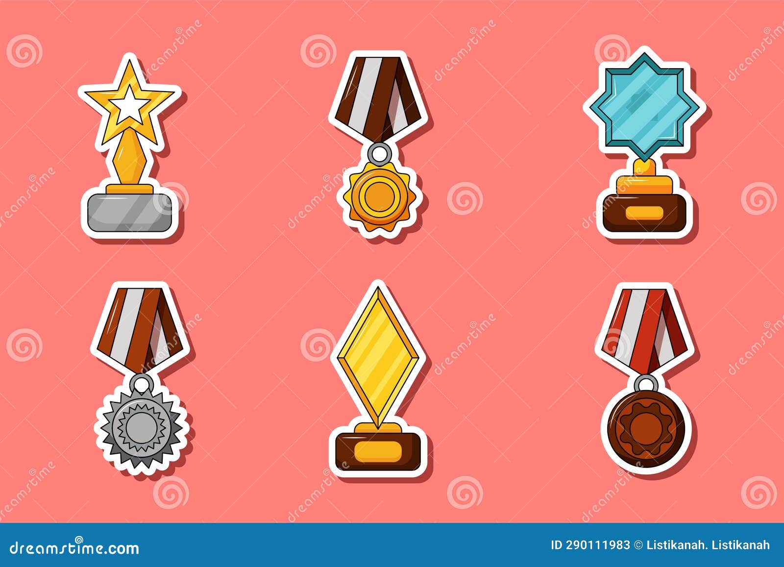Set Collection of Medal and Trophy Sticker Stock Illustration ...