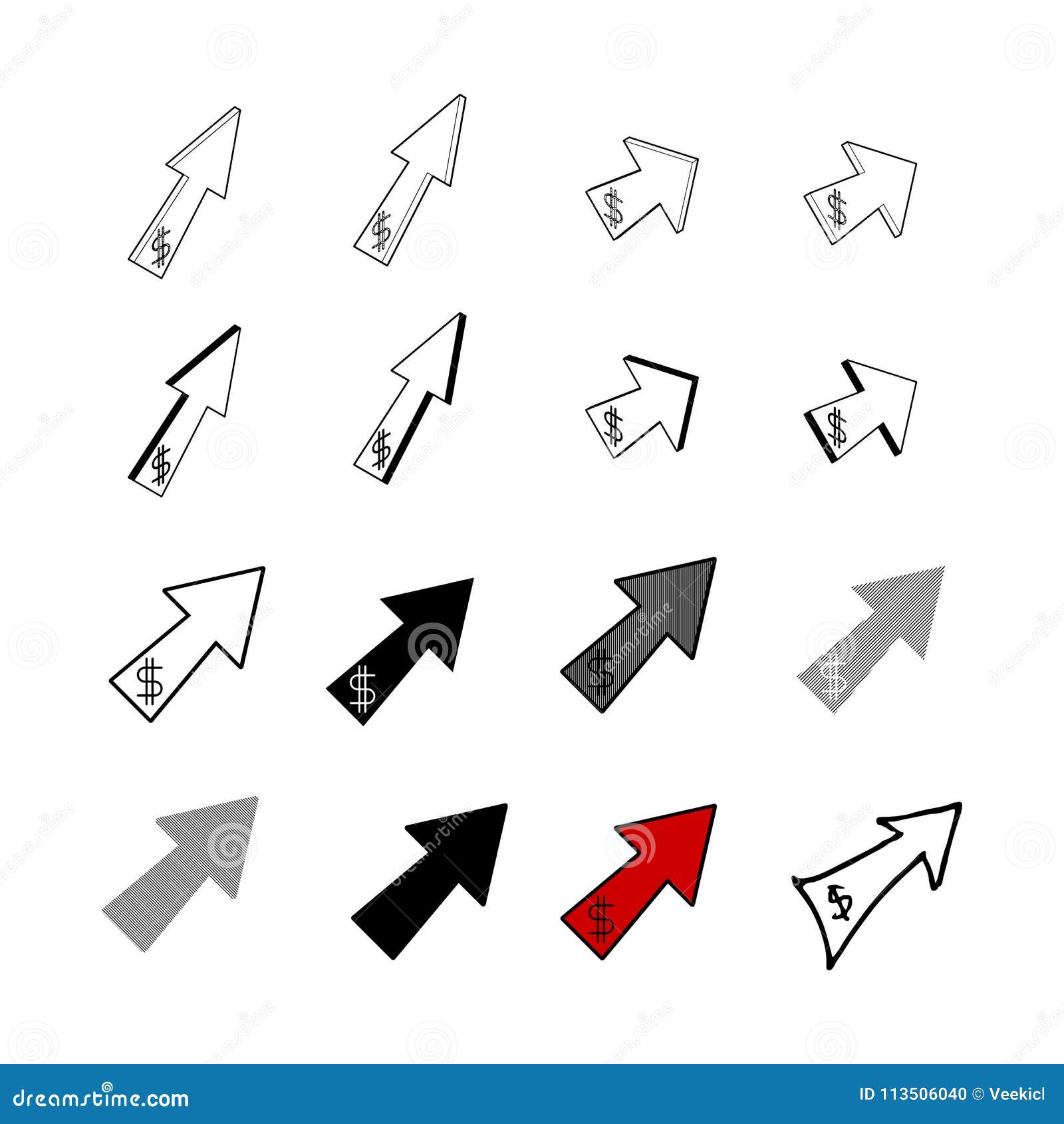 Set of Collection Modern Vector. Arrow Money Icon Multi Type of Stock ...