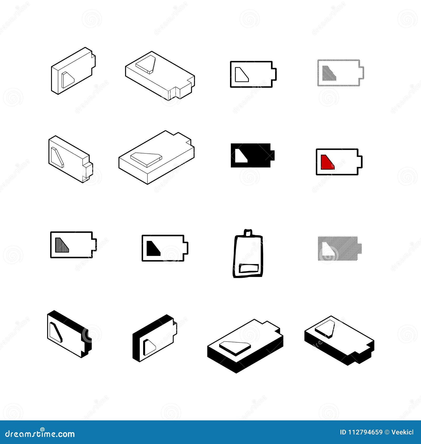 Set of Collection Modern Vector. Battery Icon Multi Type of 3d I Stock ...