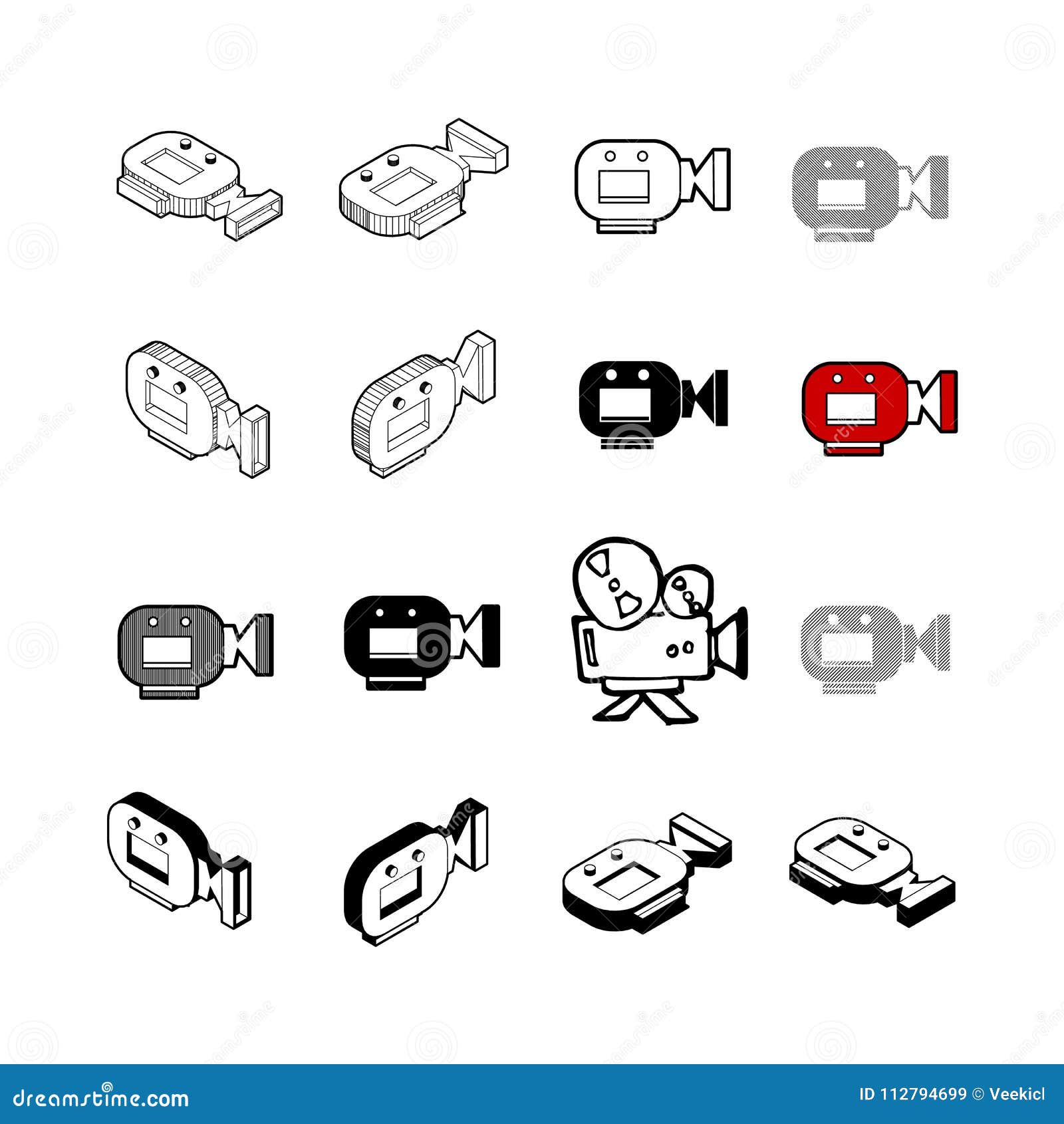 Set of Collection Modern Vector. Camera VDO Icon Multi Type of 3 Stock ...