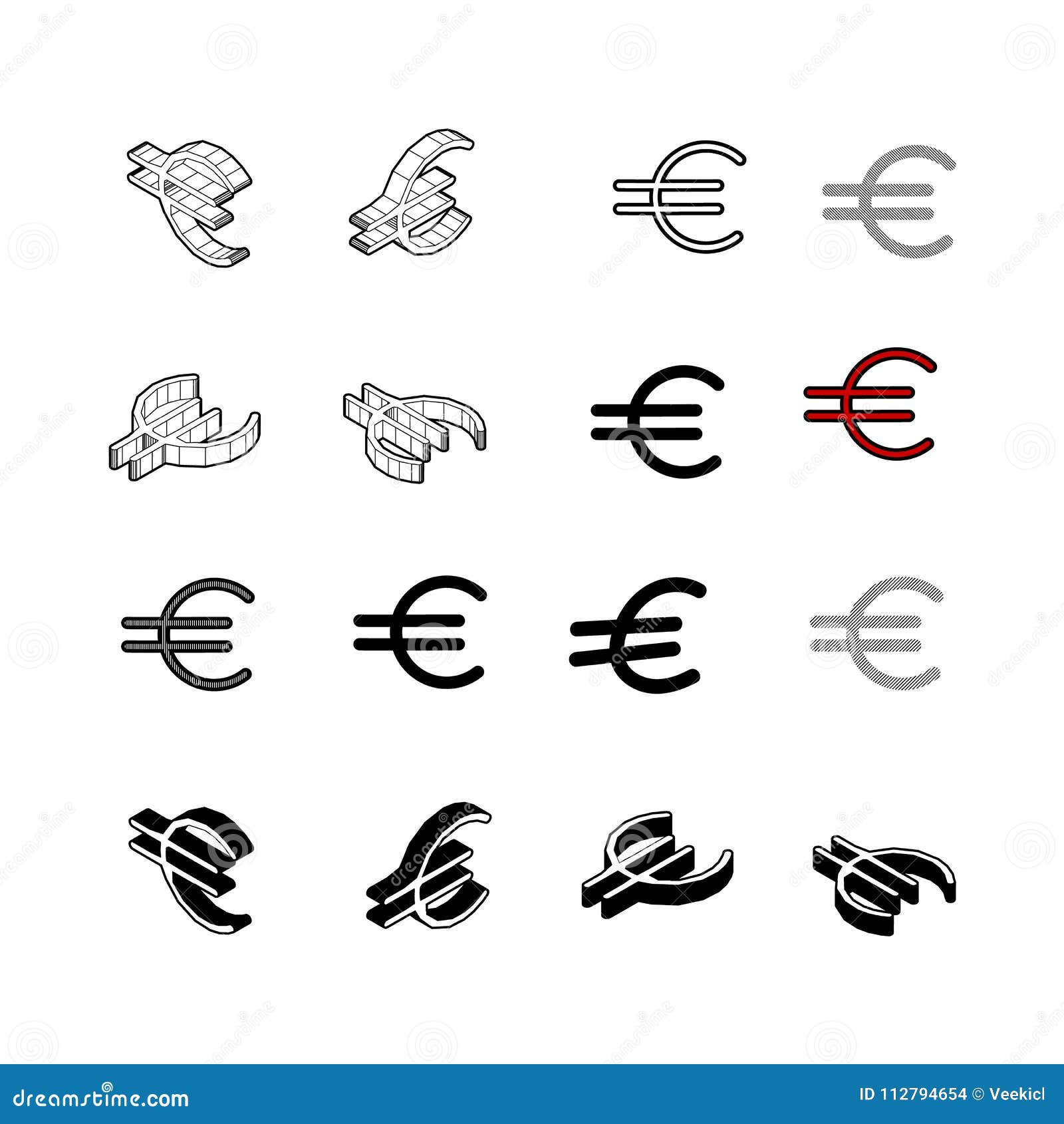 Set of Collection Modern Vector. Euro Icon Multi Type of 3d Isometric ...