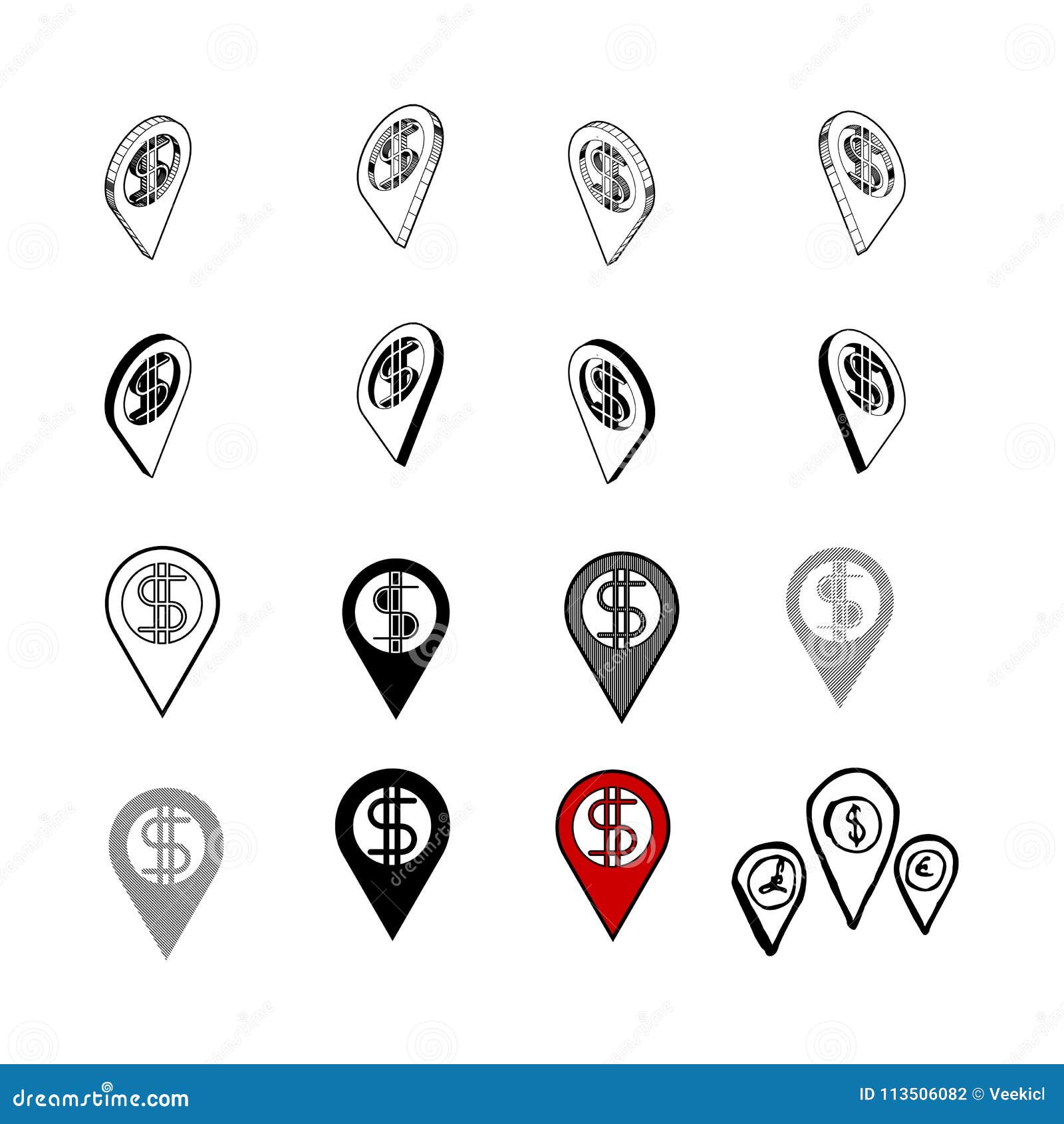 Set of Collection Modern Vector. Money Location Icon Multi Type Stock ...