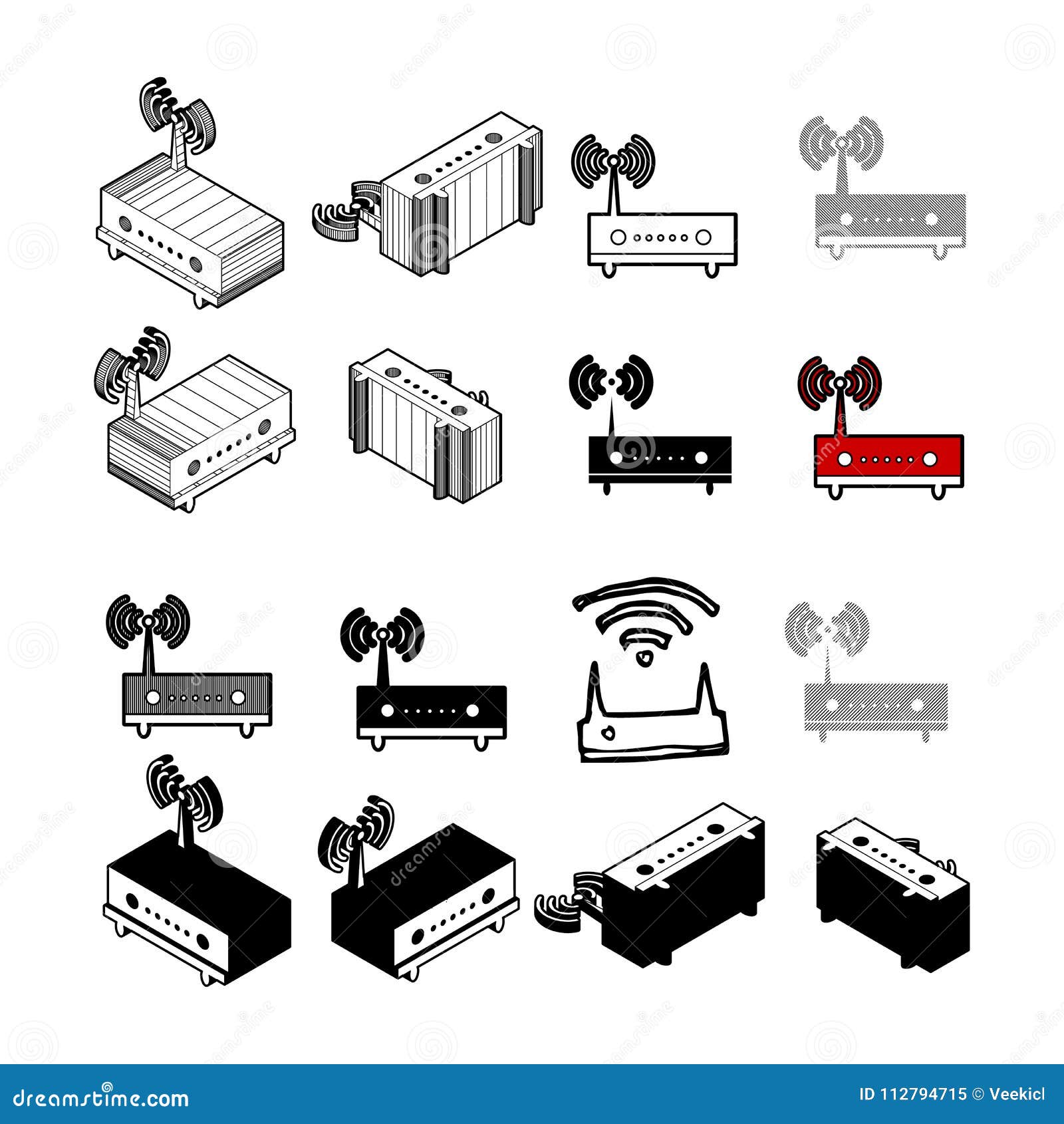 Set of Collection Modern Vector. Router Icon Multi Type of 3d is Stock ...