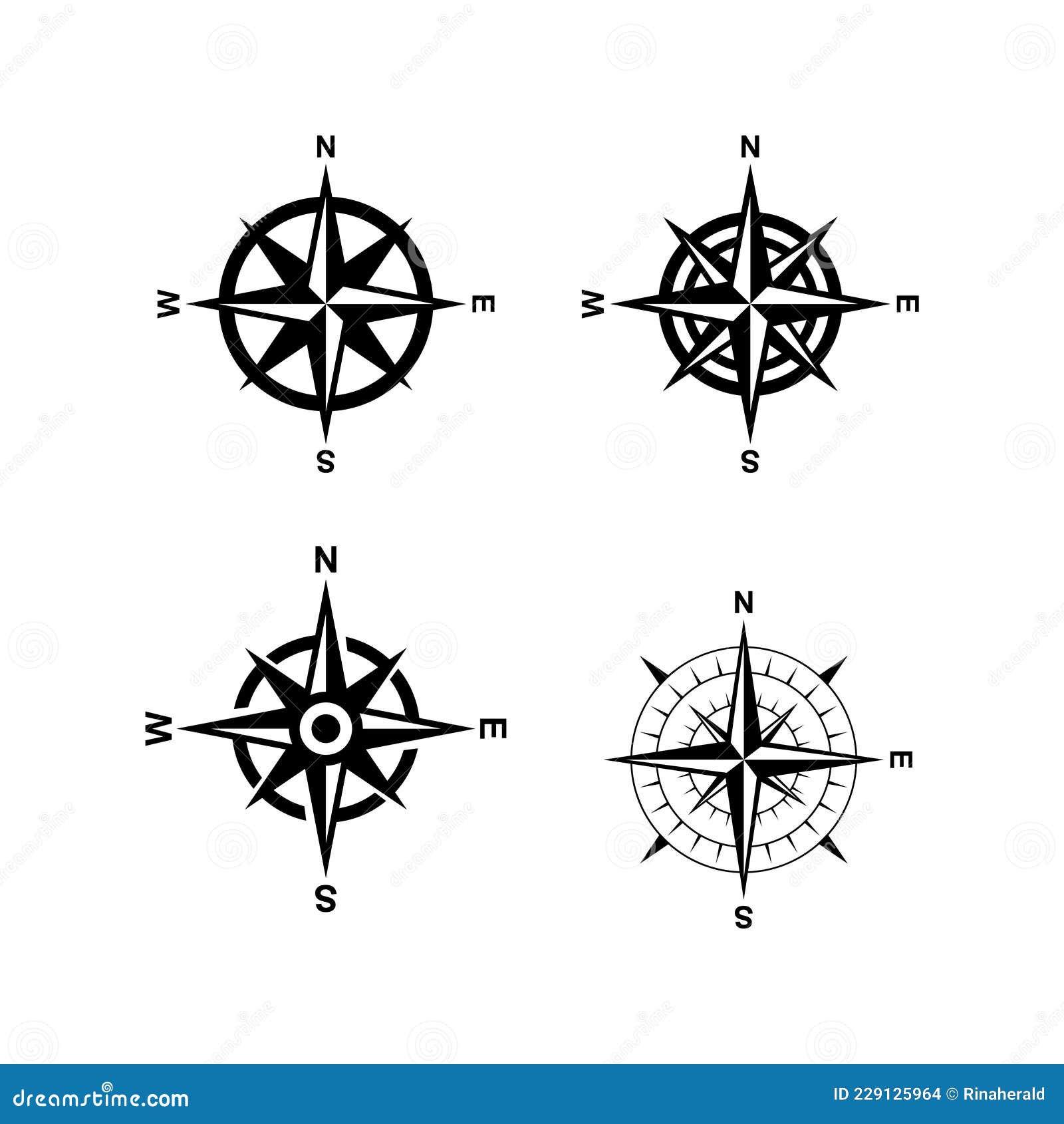 Set Collection Premium Compass Vector Black Logo Icon Design Stock ...
