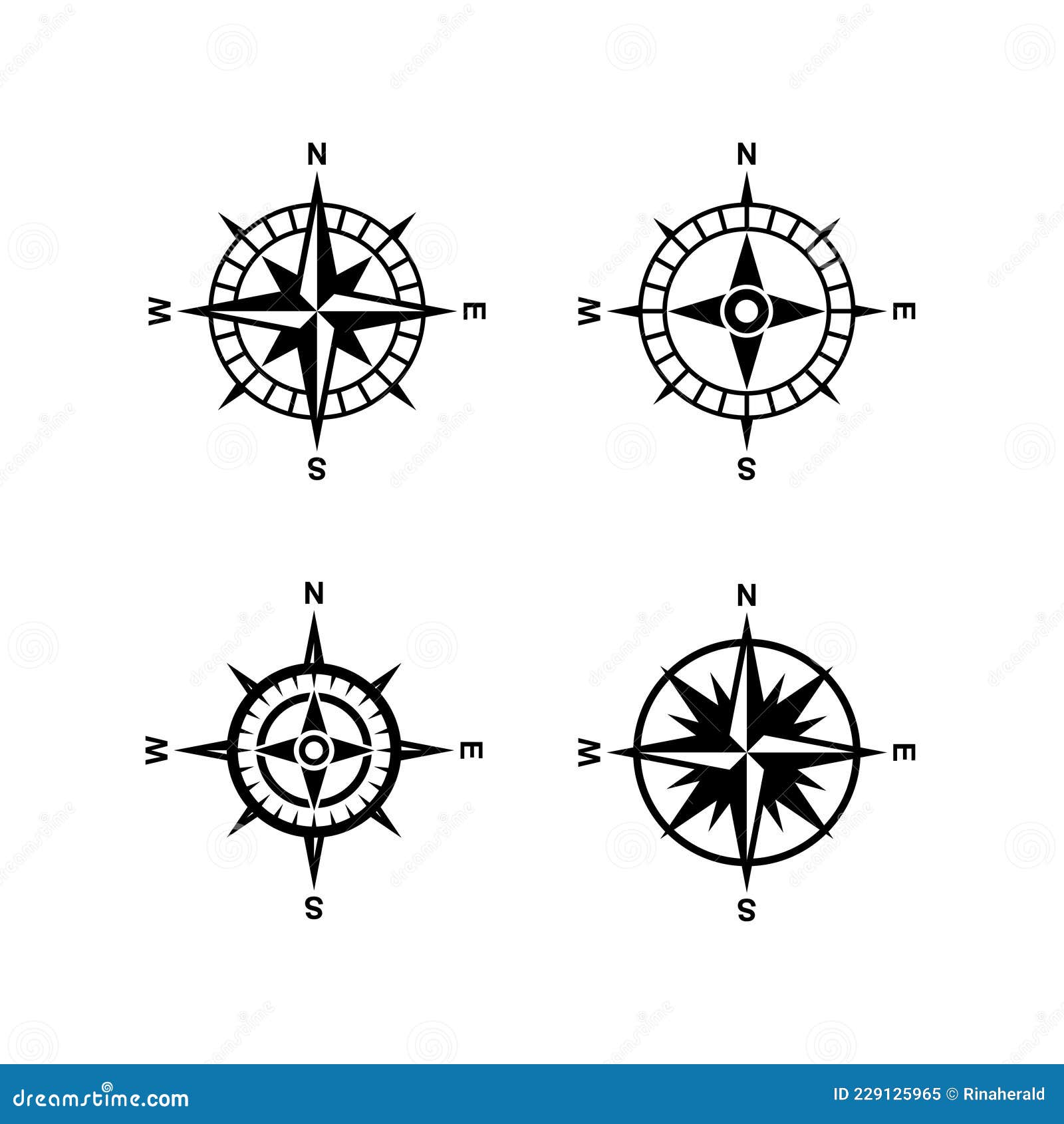 Set Collection Premium Compass Vector Black Logo Icon Design Stock ...
