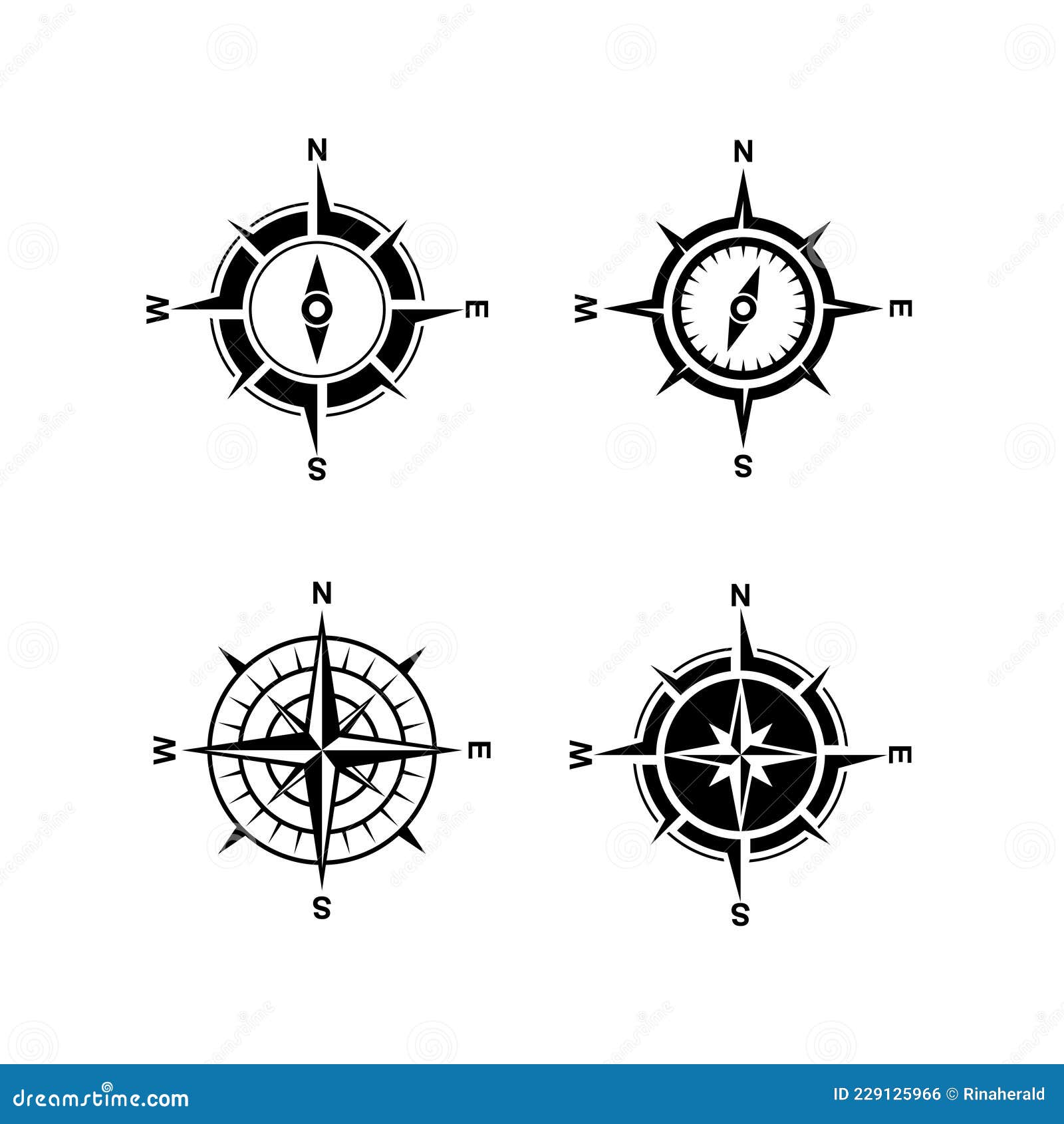 Set Collection Premium Compass Vector Black Logo Icon Design Stock ...