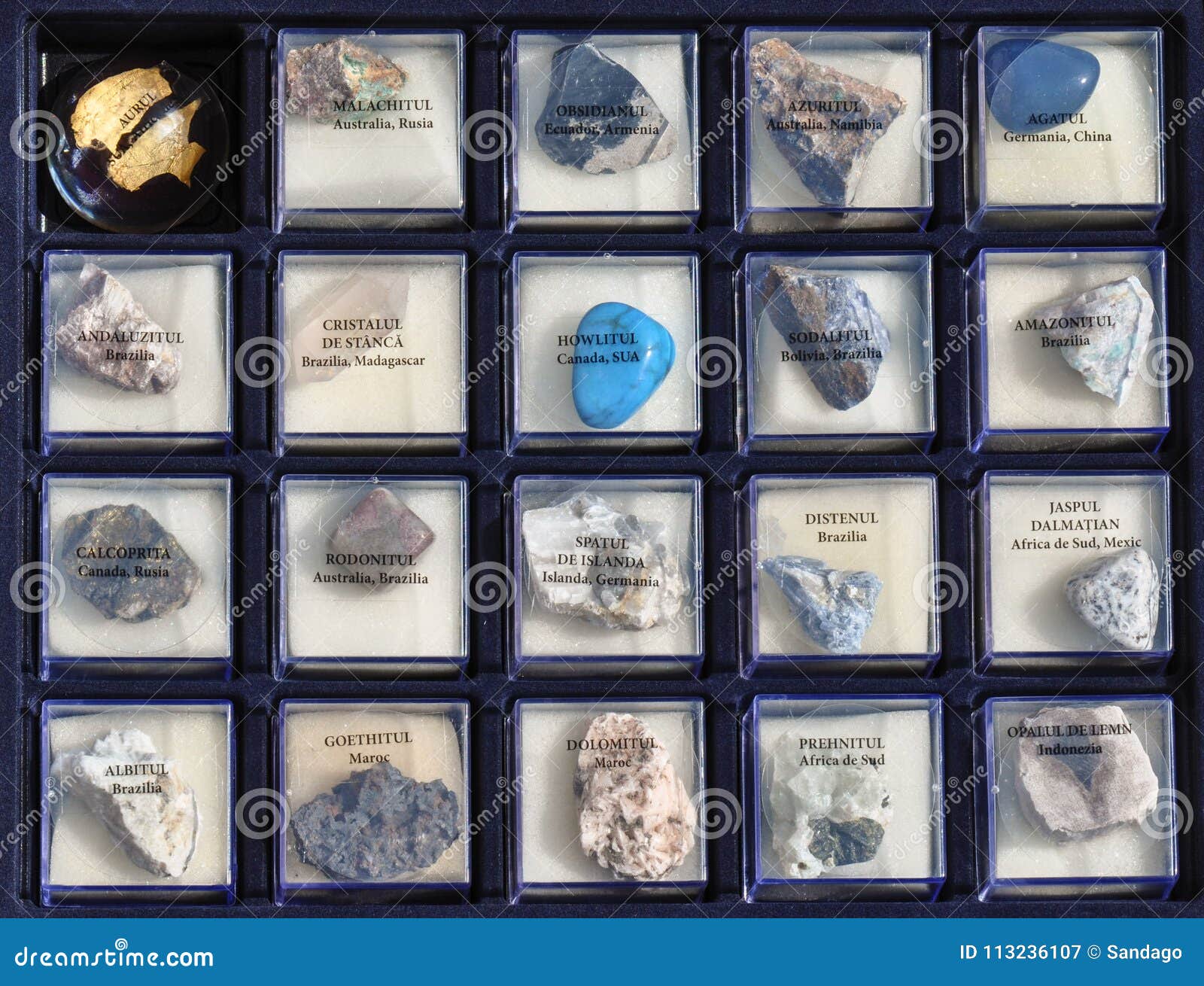 Set a Collection of Rocks, Minerals in the Box Stock Image - Image of ...