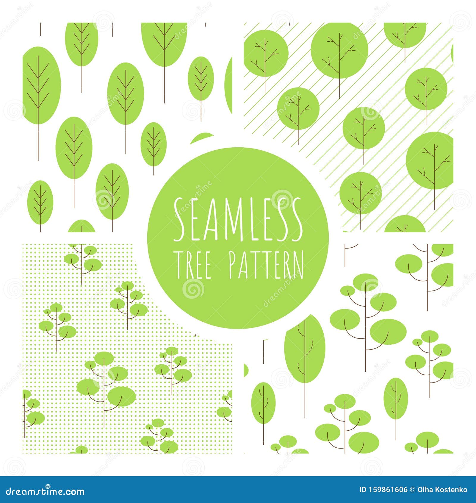 Set Collection with Seamless Pattern with Trees Stock Vector ...
