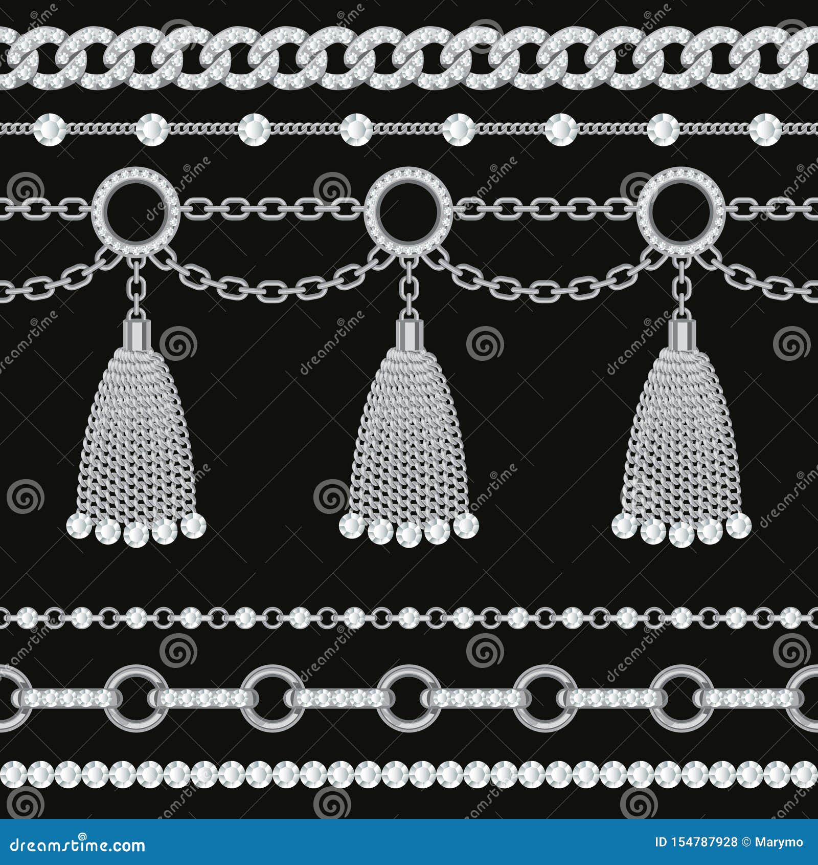 Set Collection of Silver Metallic Chain Borders with Gemstones and ...